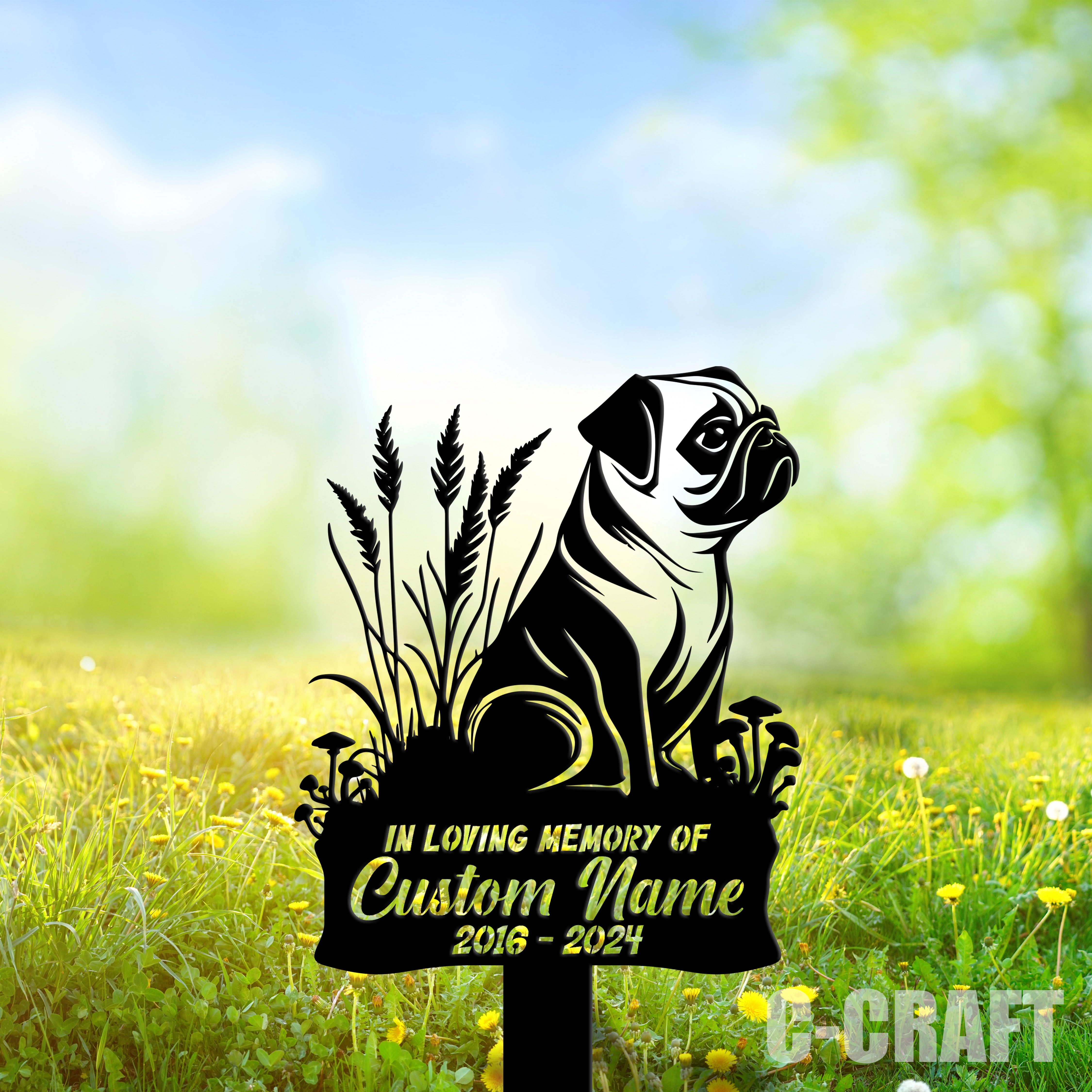 C-CRAFT Custom Pug Dog Memorial Metal Yard Sign Weather Resistant for ...