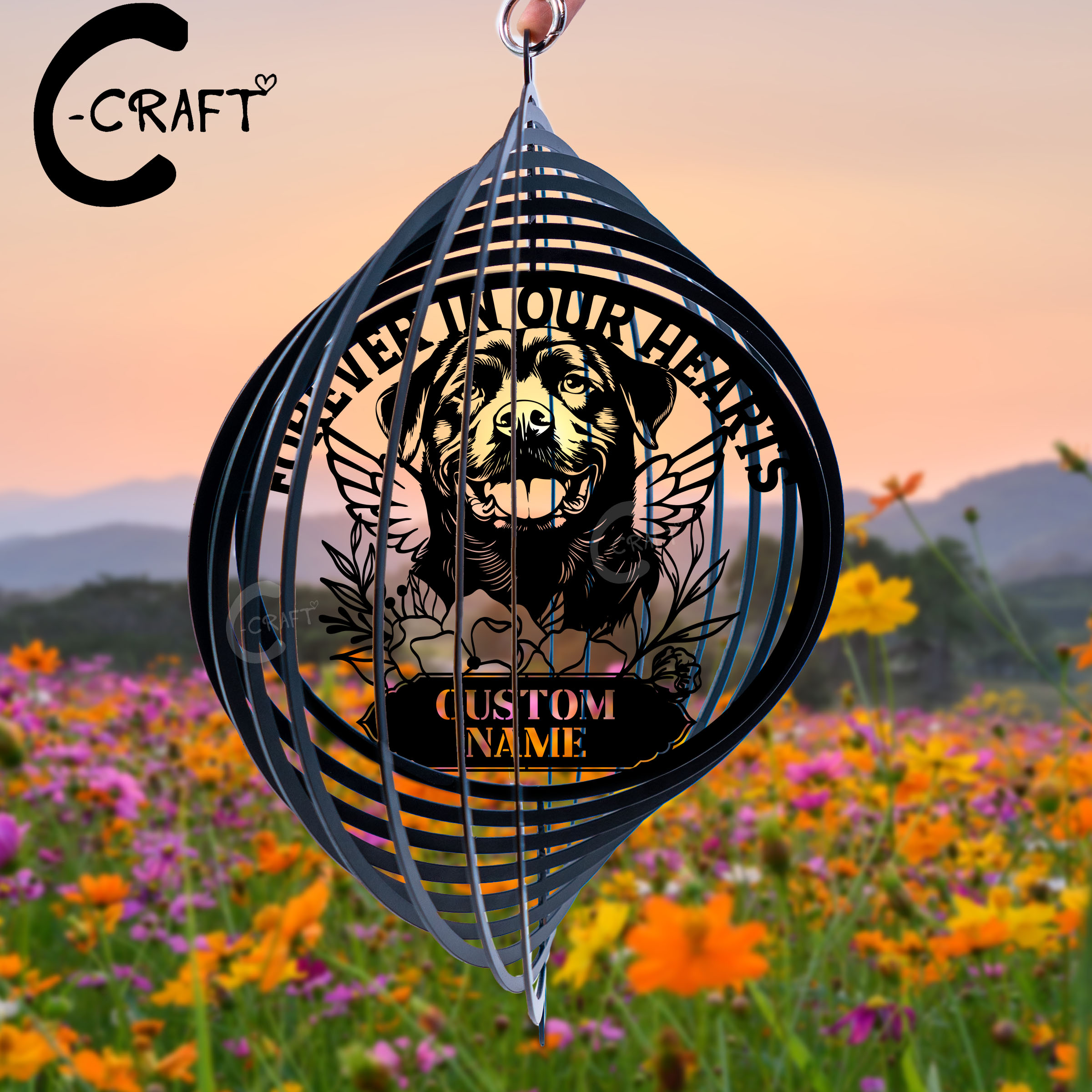 C-CRAFT Custom Rottweiler Dog Metal Wind Spinner 14 inches, Memorial ...