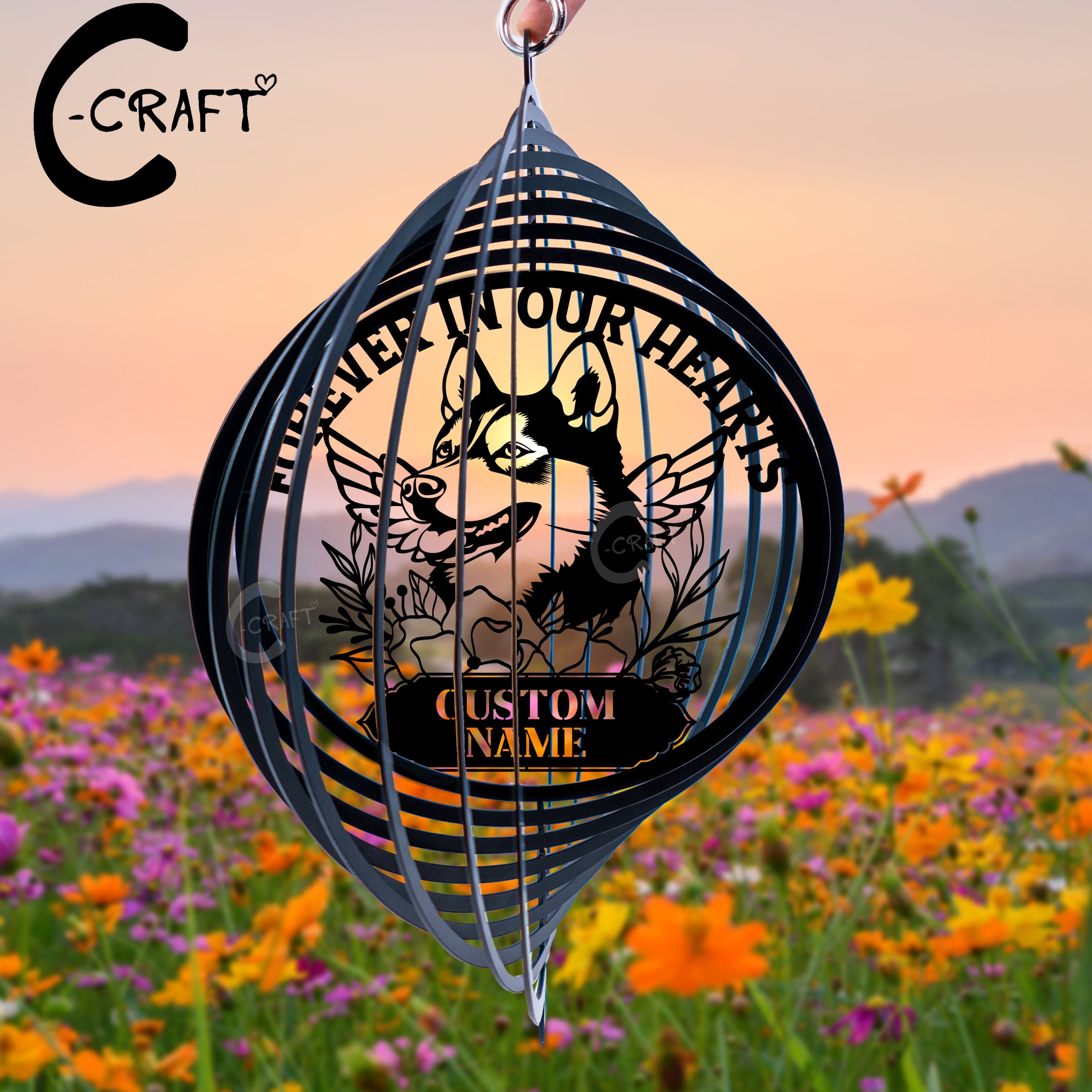 C-CRAFT Custom Siberian Husky Metal Wind Spinner 8 inches, Memorial ...