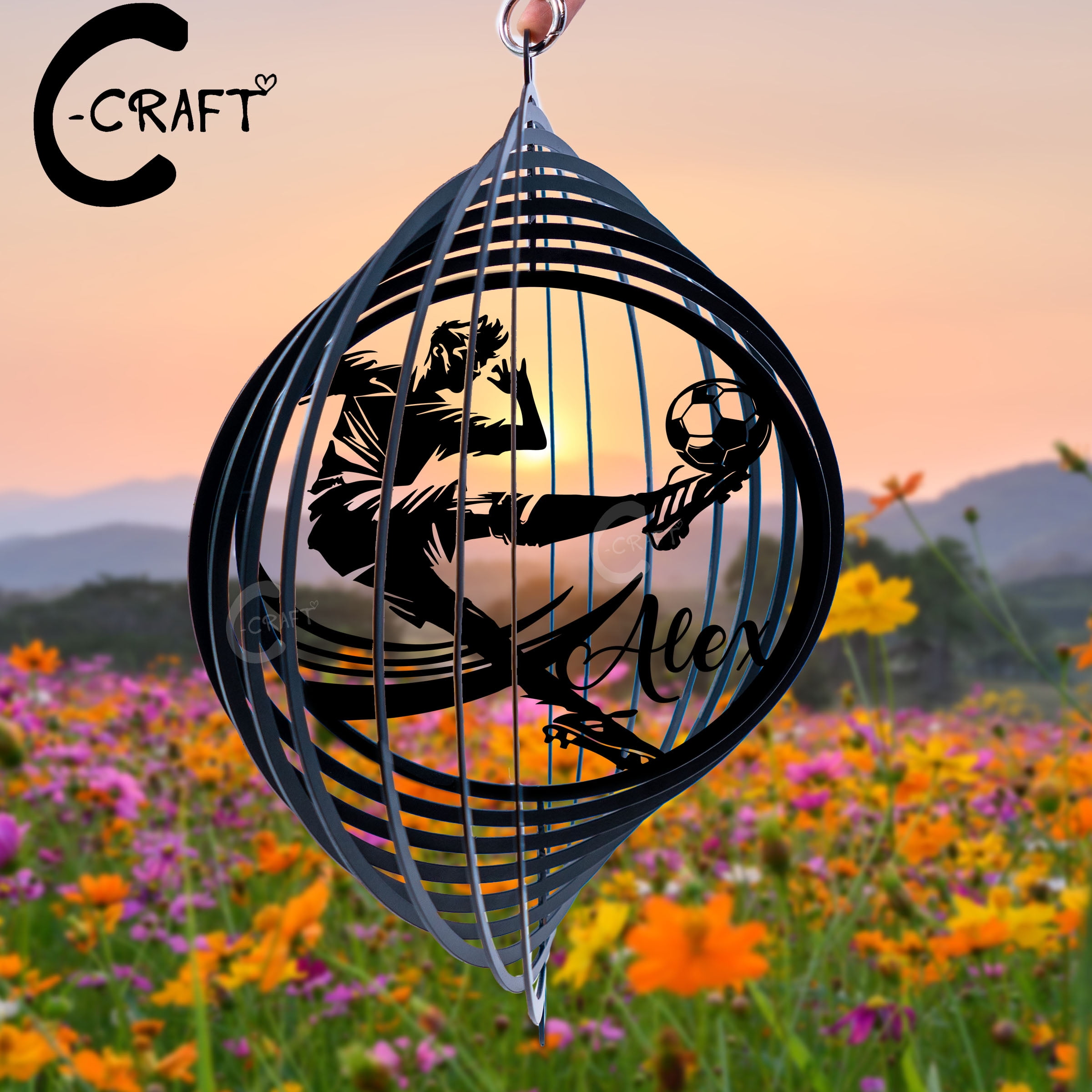C-CRAFT Custom Soccer Metal Wind Spinner 14 inches, Memorial Wind ...