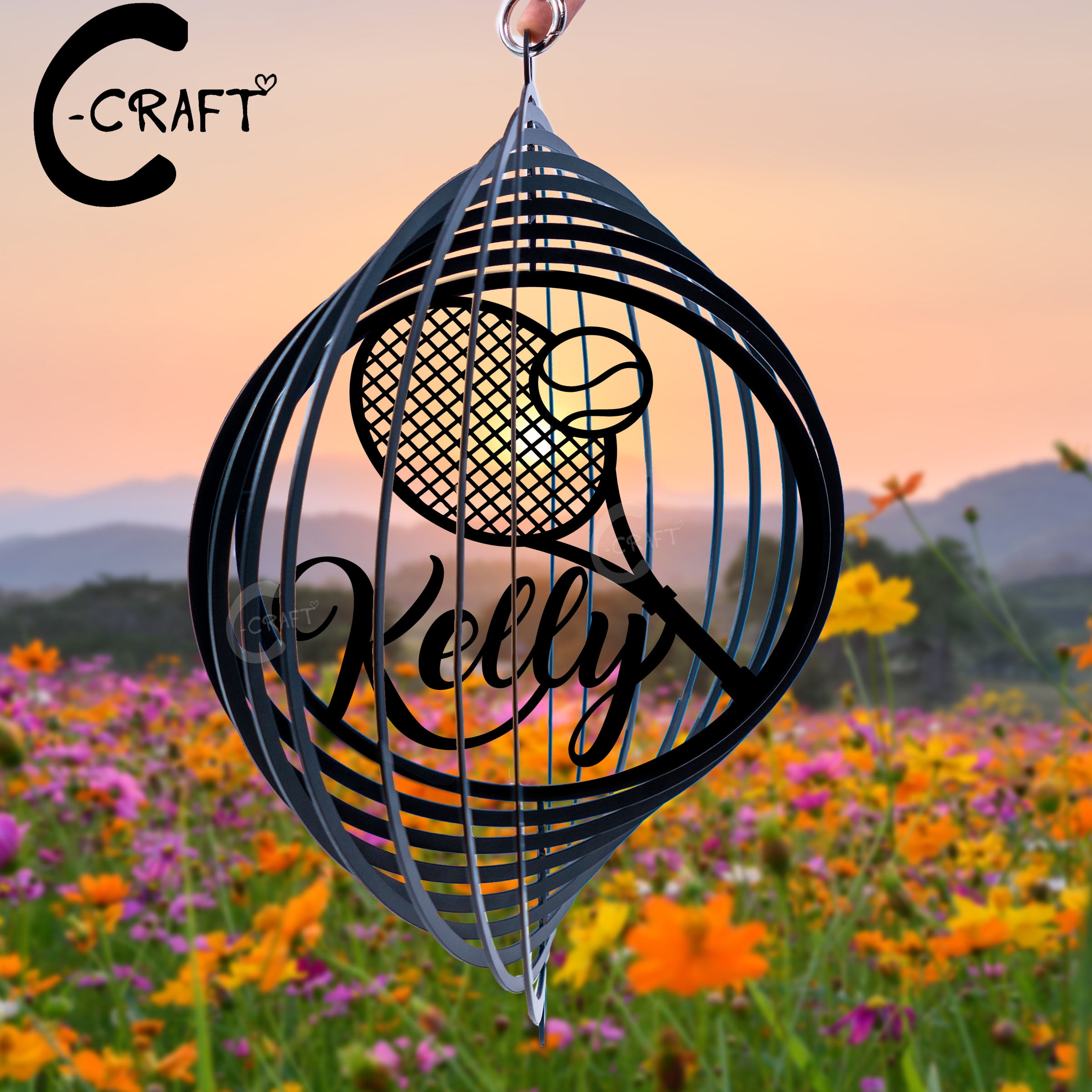 C-CRAFT Custom Tennis Metal Wind Spinner 18 inches, Memorial Wind ...