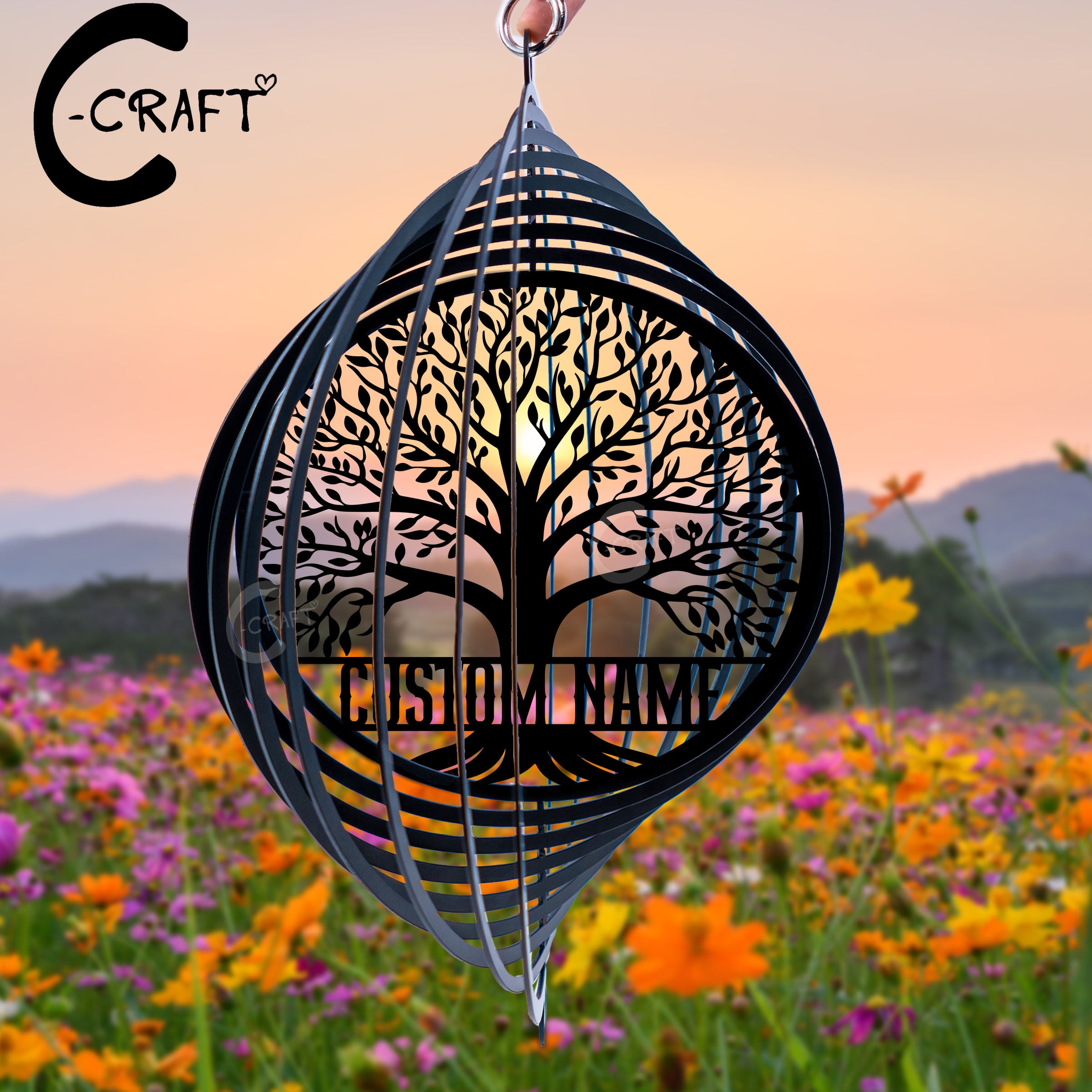 C-CRAFT Custom Tree Wind Spinner 18 inches Metal Sign, Memorial Wind ...