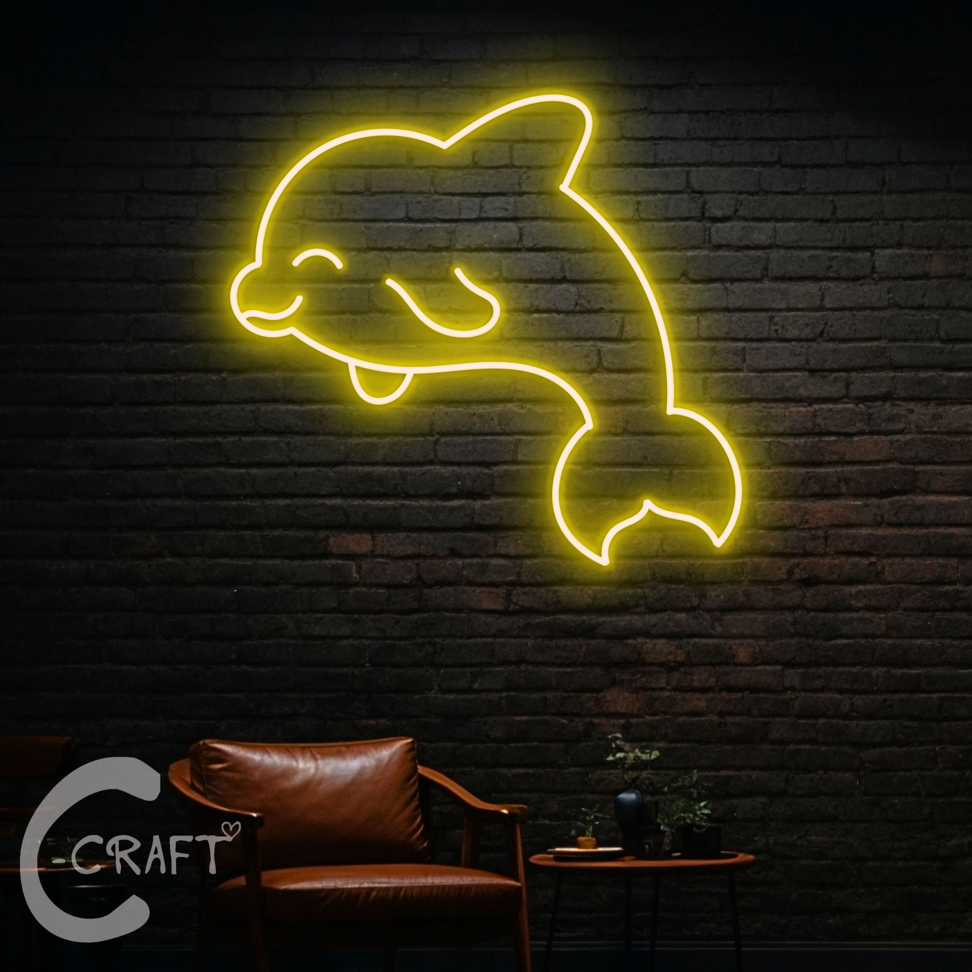 C-CRAFT Cute Dolphin Neon Sign LED Light 25 inch for Sea Animal Bedroom ...