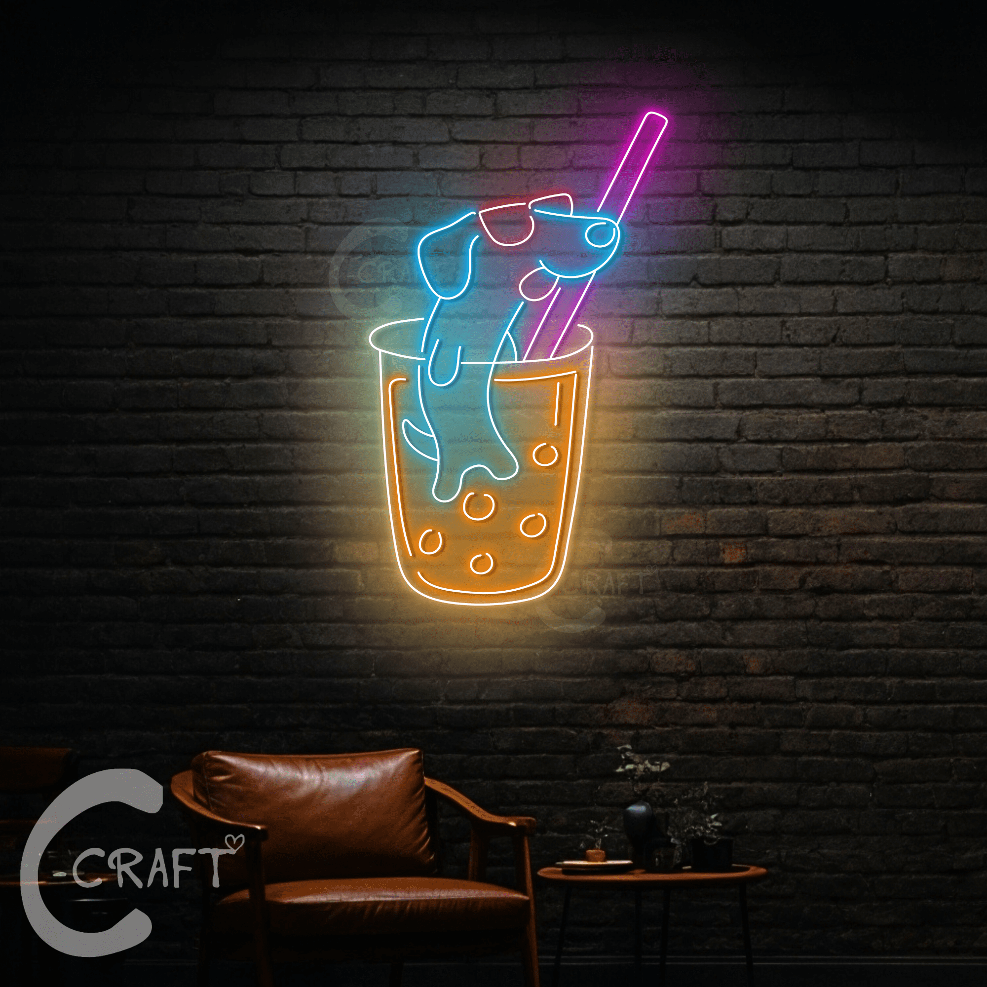 C-CRAFT Dachshund Boba Tea Neon Sign Led Light Up 30 inch for Bubble ...