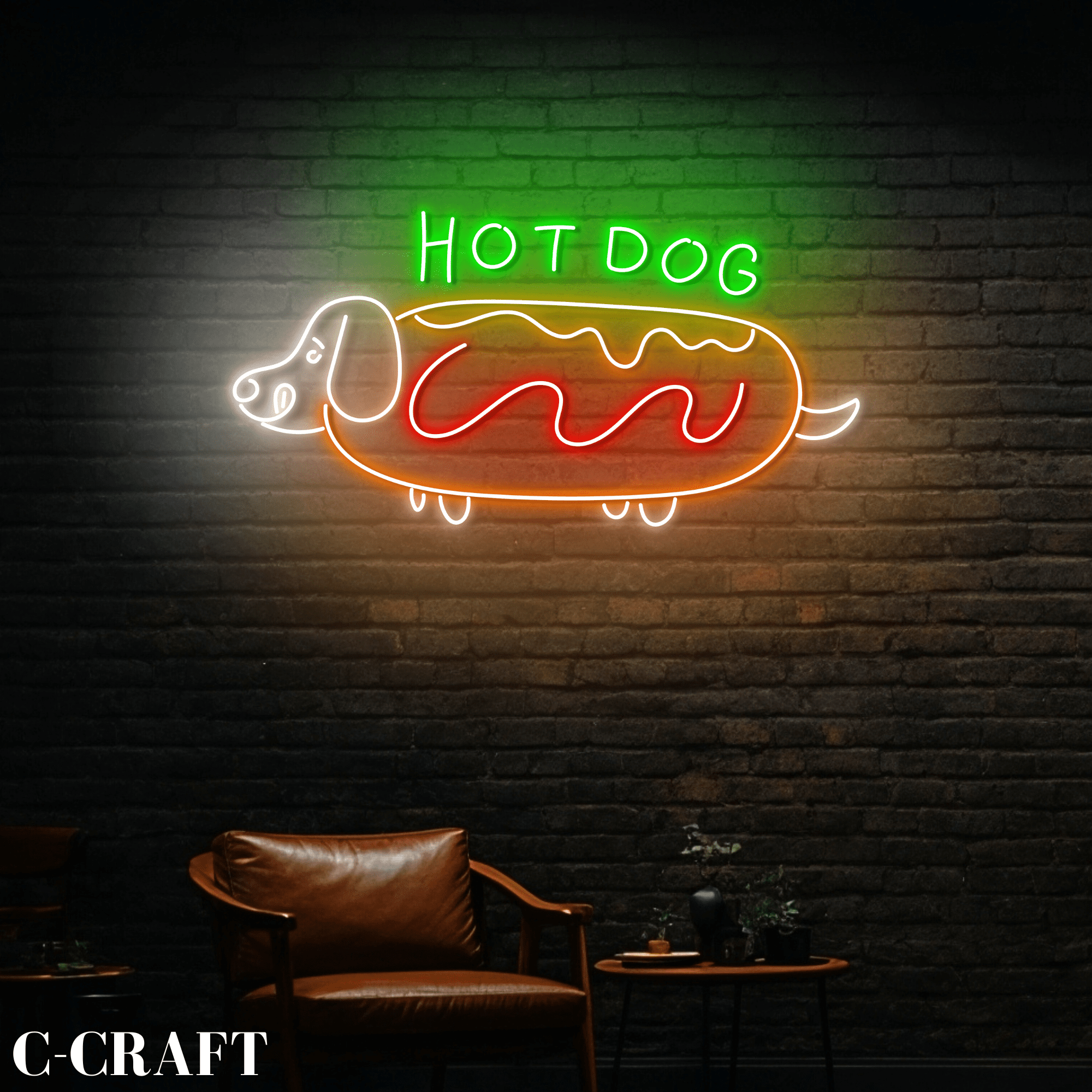 C-CRAFT Dachshund Hot Dog Wall Art Led Light Neon Sign For Hot Dog Fast ...