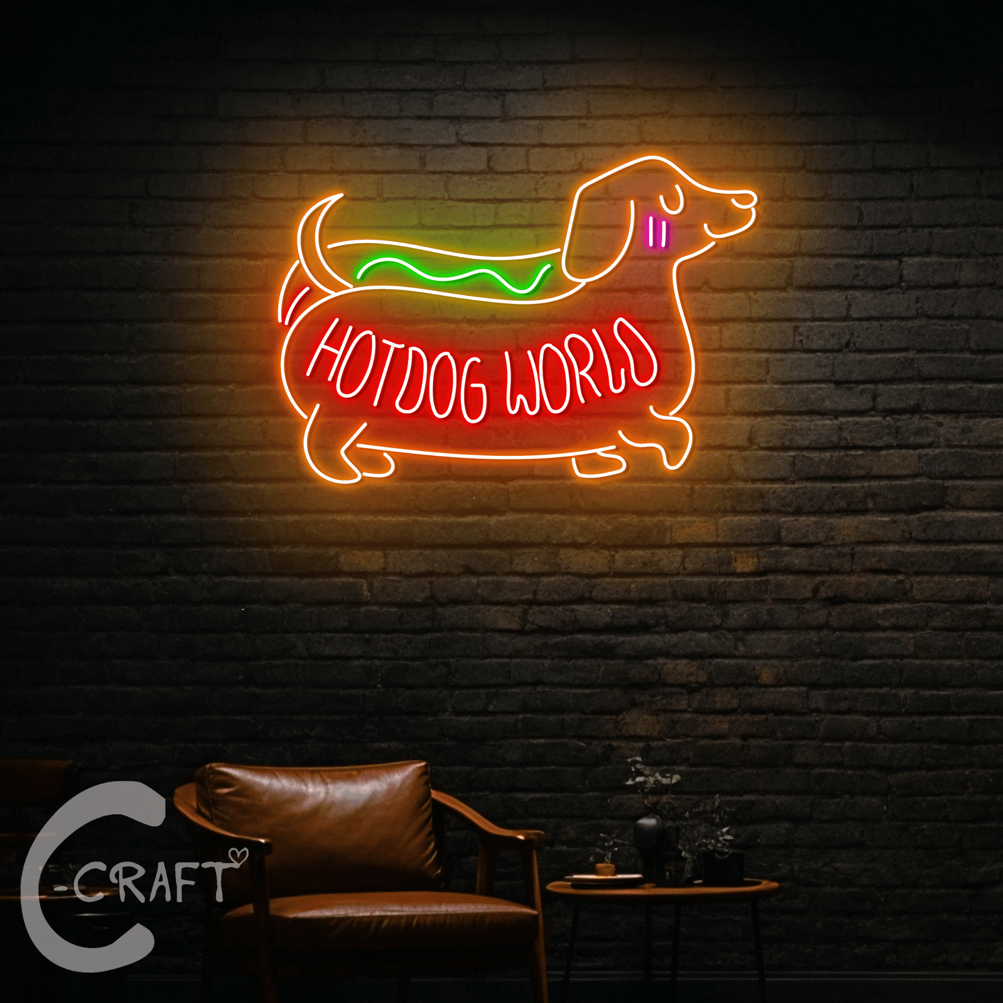C-CRAFT Dachshund Hot Dog World Neon Led Light Up 23 inch for Hot Dog ...