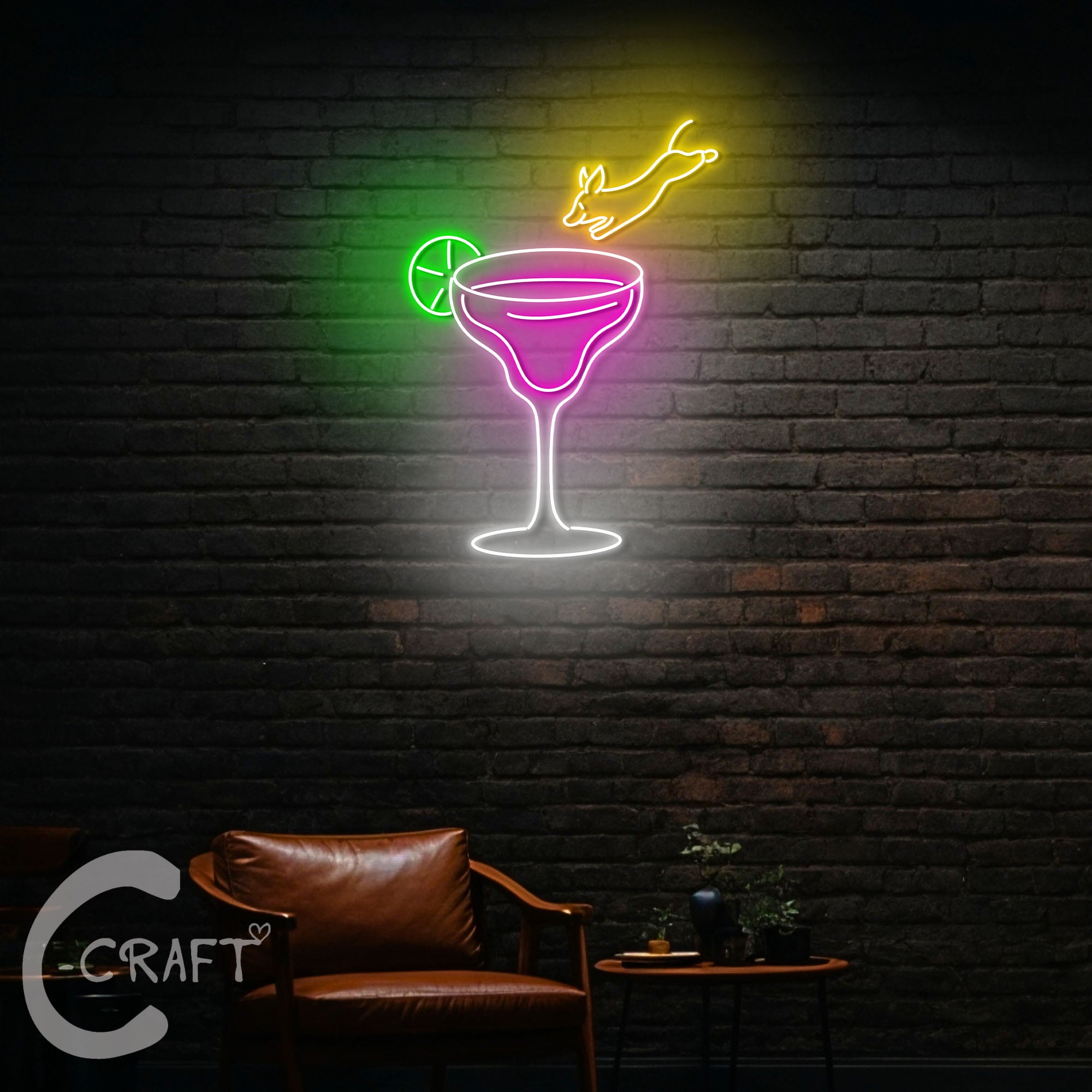 C-CRAFT Dachshund Jump Into Martini Neon Led Light Up 23 inch for ...