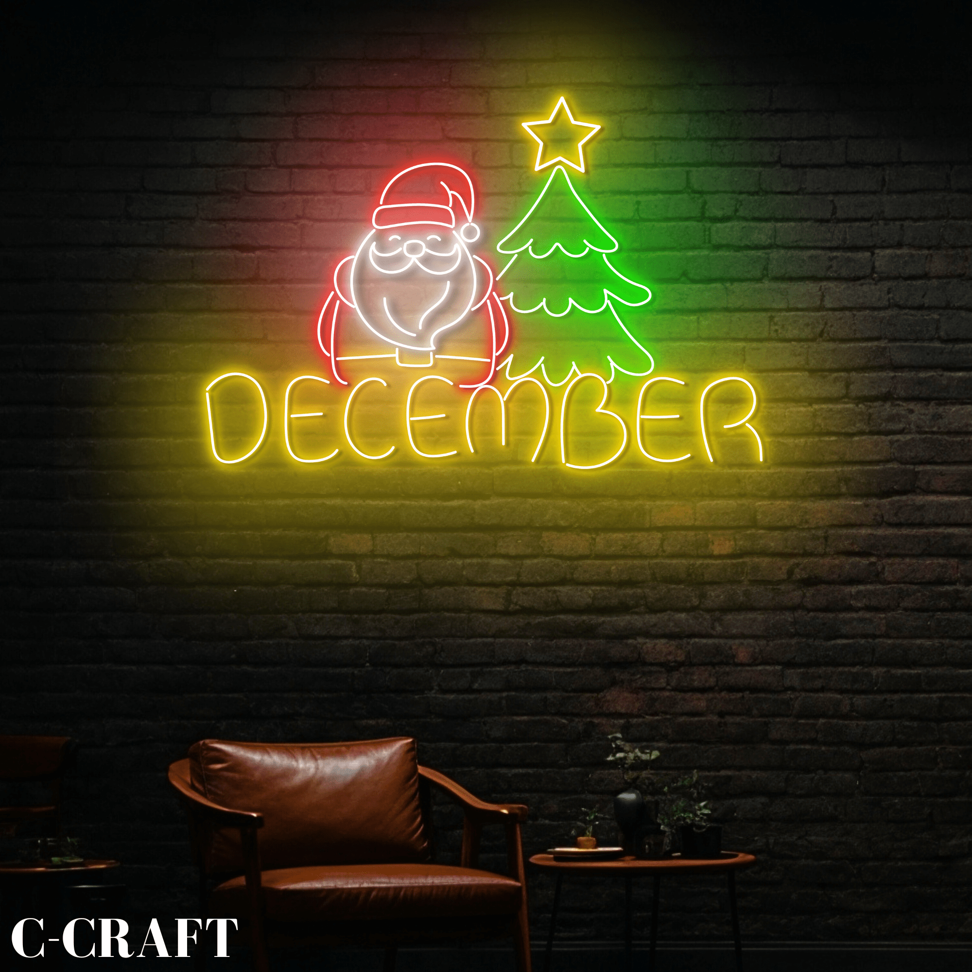 C-CRAFT December Santa Neon Sign Led Light Sign Wall Art for Christmas ...