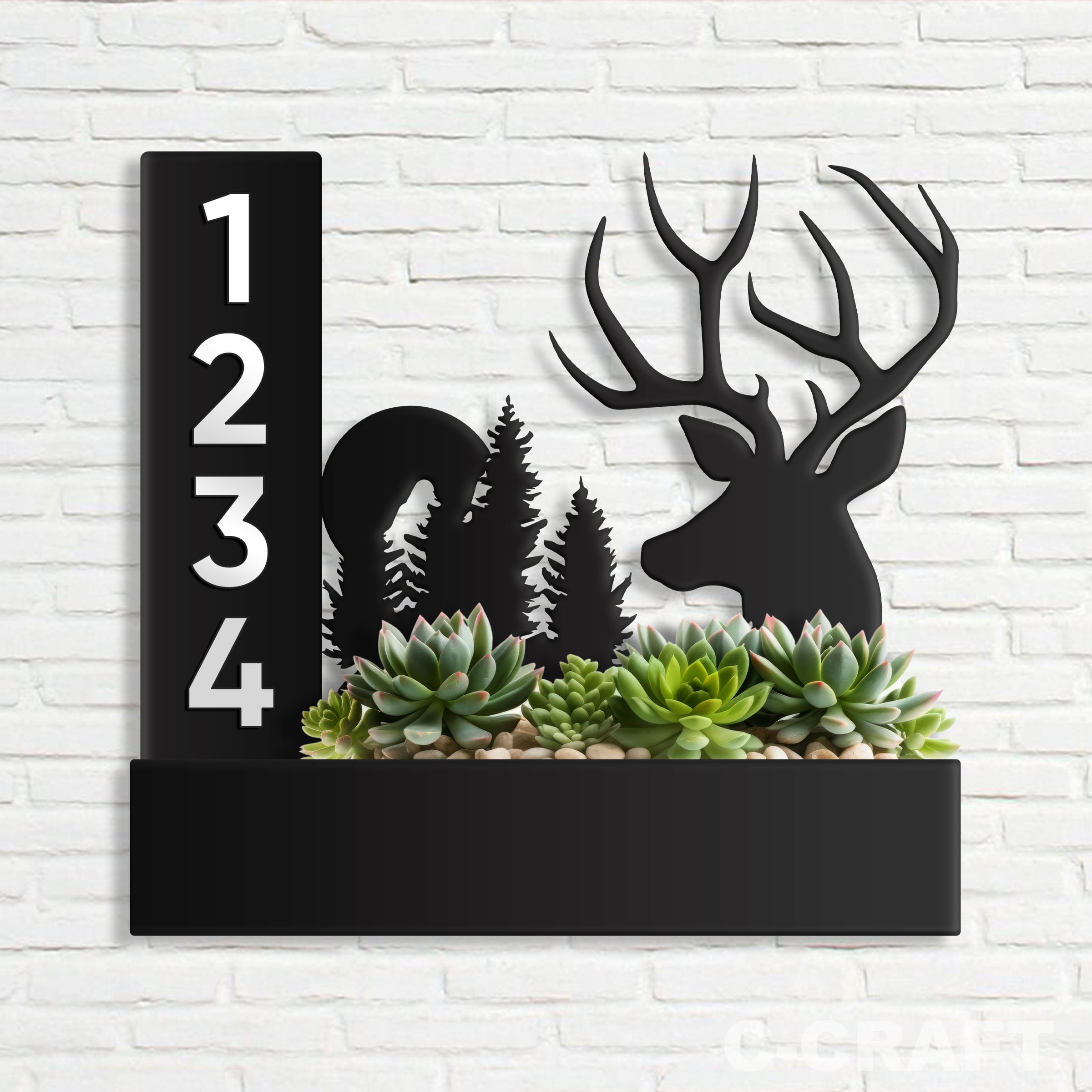 C-CRAFT Deer 14 Inch Modern Metal Address Sign Planter Box for Outdoor ...