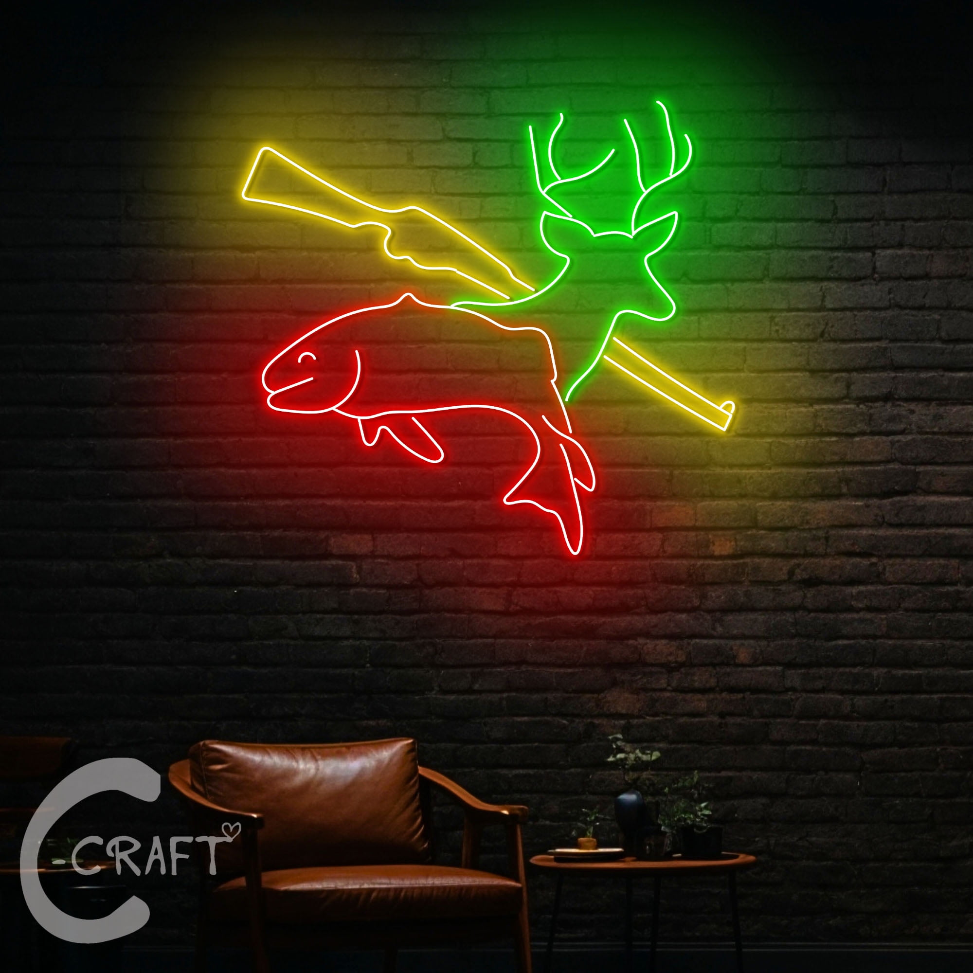 C-CRAFT Deer Hunting Fishing Neon Led Light Up 33 inch for Hunter Home ...