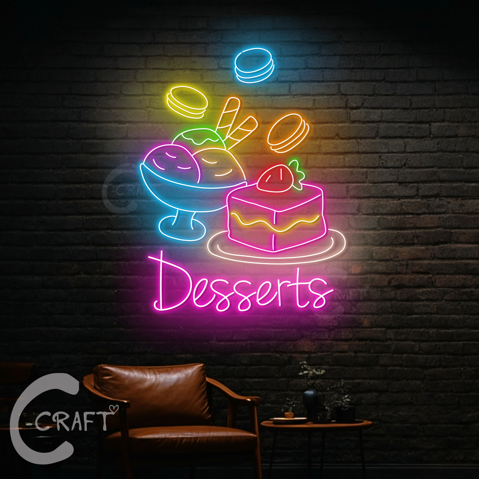C-CRAFT Desserts Neon Sign Led Light Up 35 inch for Ice Cream Cake ...