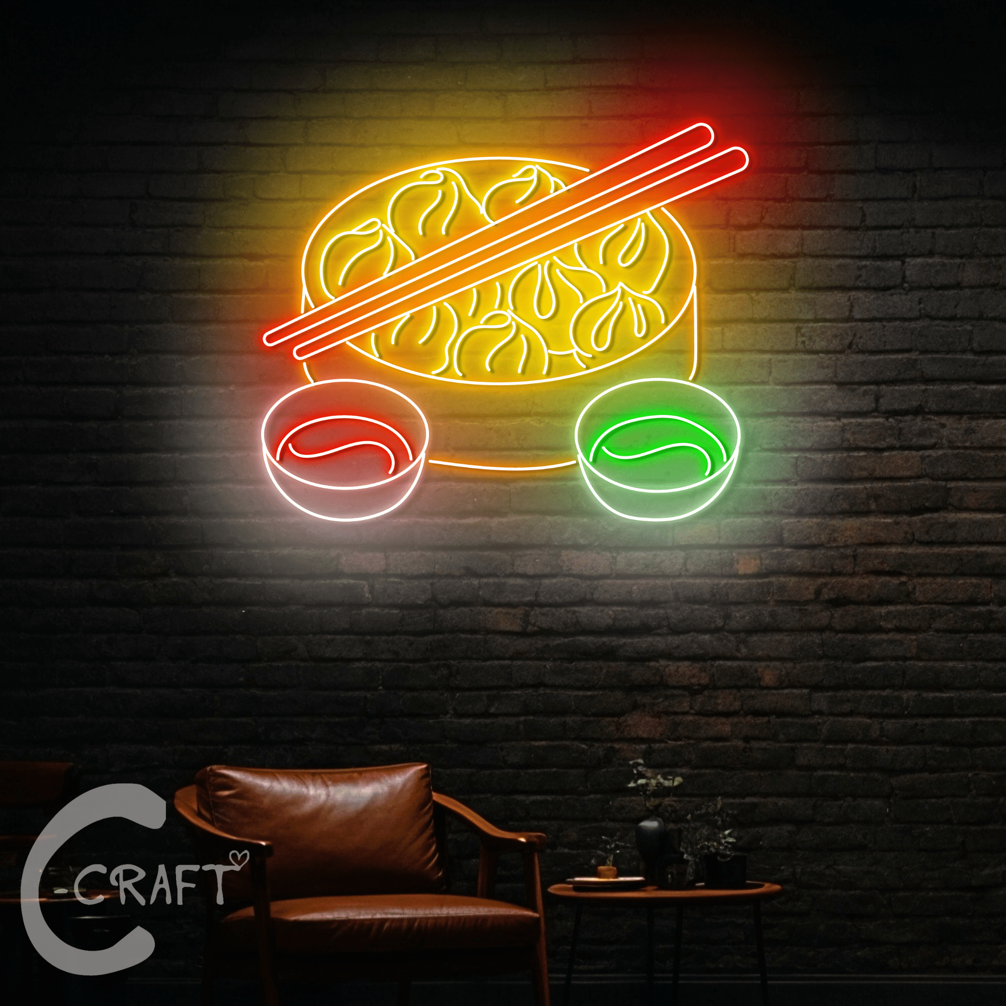 C-CRAFT Dim Sum with Sauce Neon Led Light Up 27 inch for Chinese Dim ...
