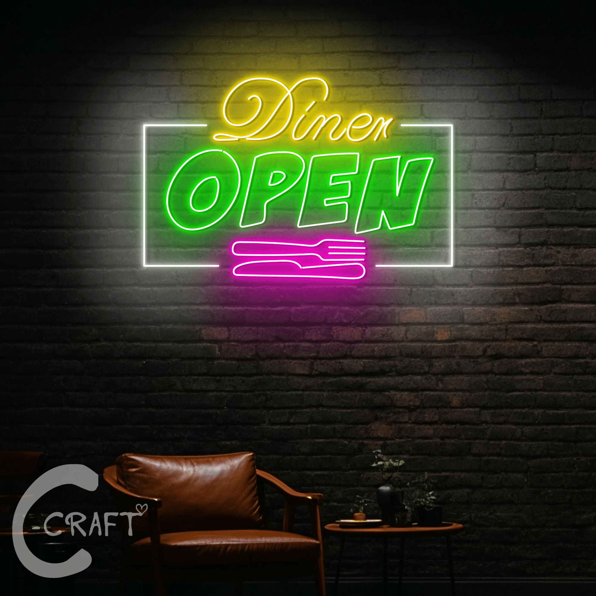C-CRAFT Diner Open Neon Led Light Up 25 inch for Diner Restaurant Wall ...