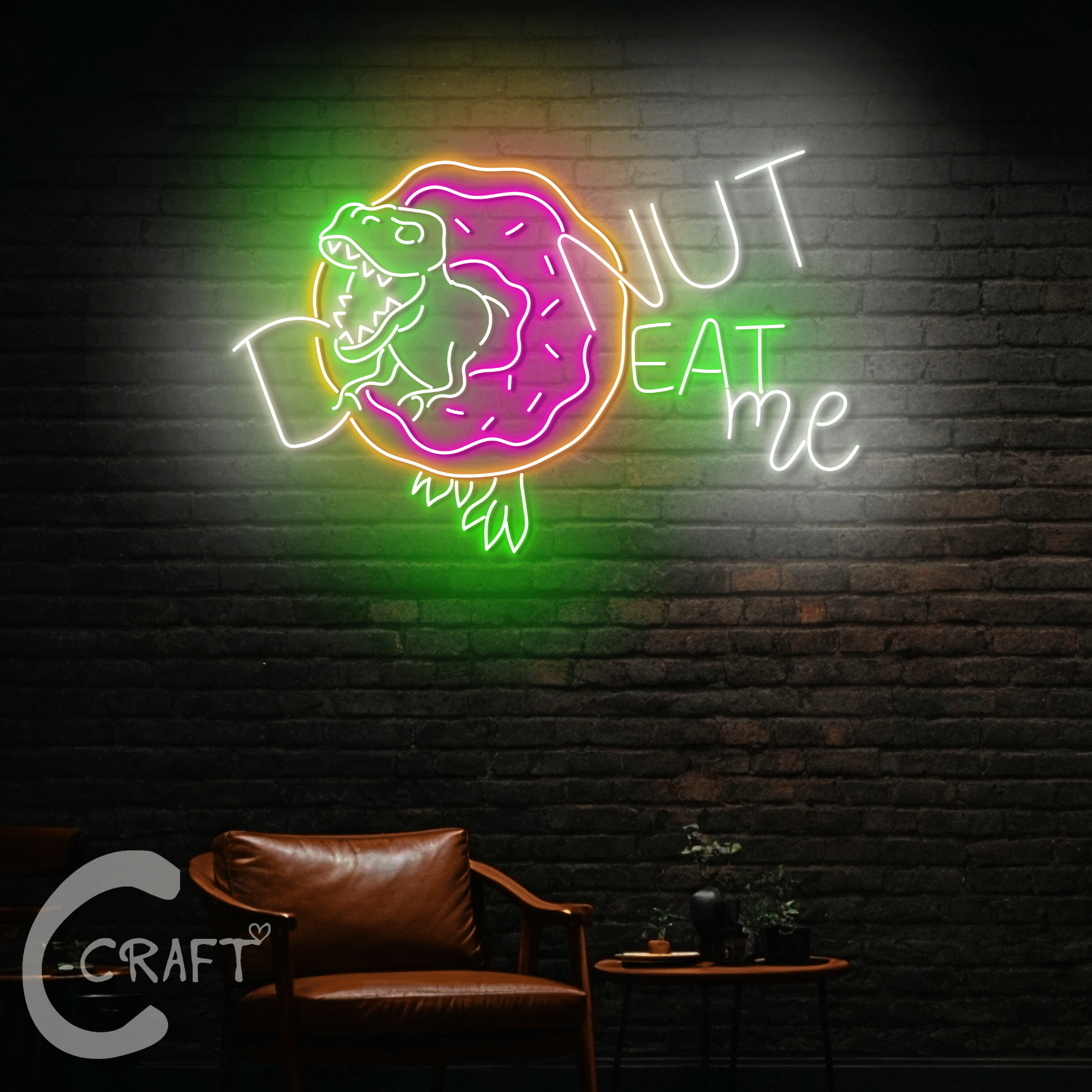 C-CRAFT Dinosaur Donut Eat Me Neon Led Light Sign 30 inch for Donut ...