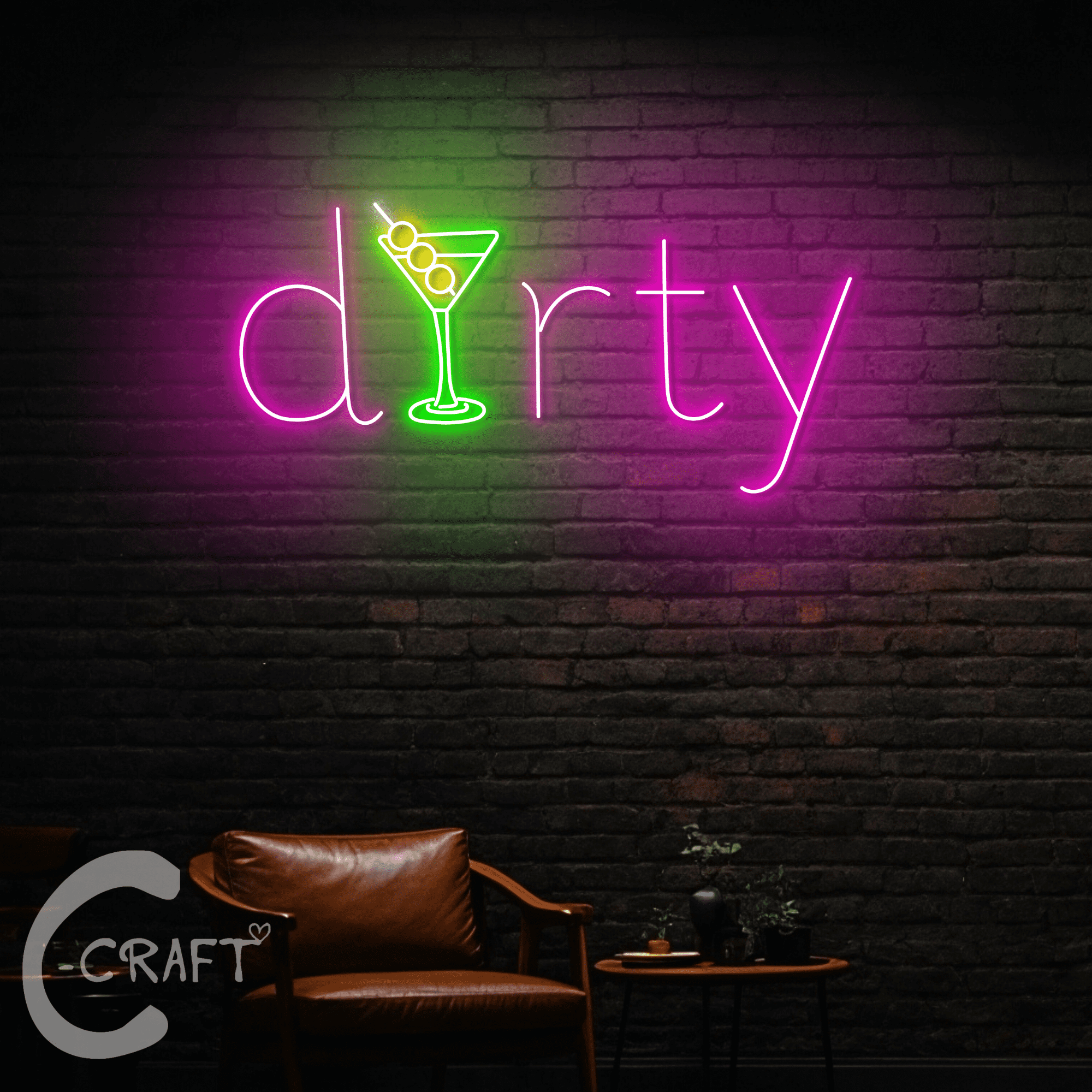 C-CRAFT Dirty Martini Neon Sign LED Light 35 inch for Martini Cocktail ...