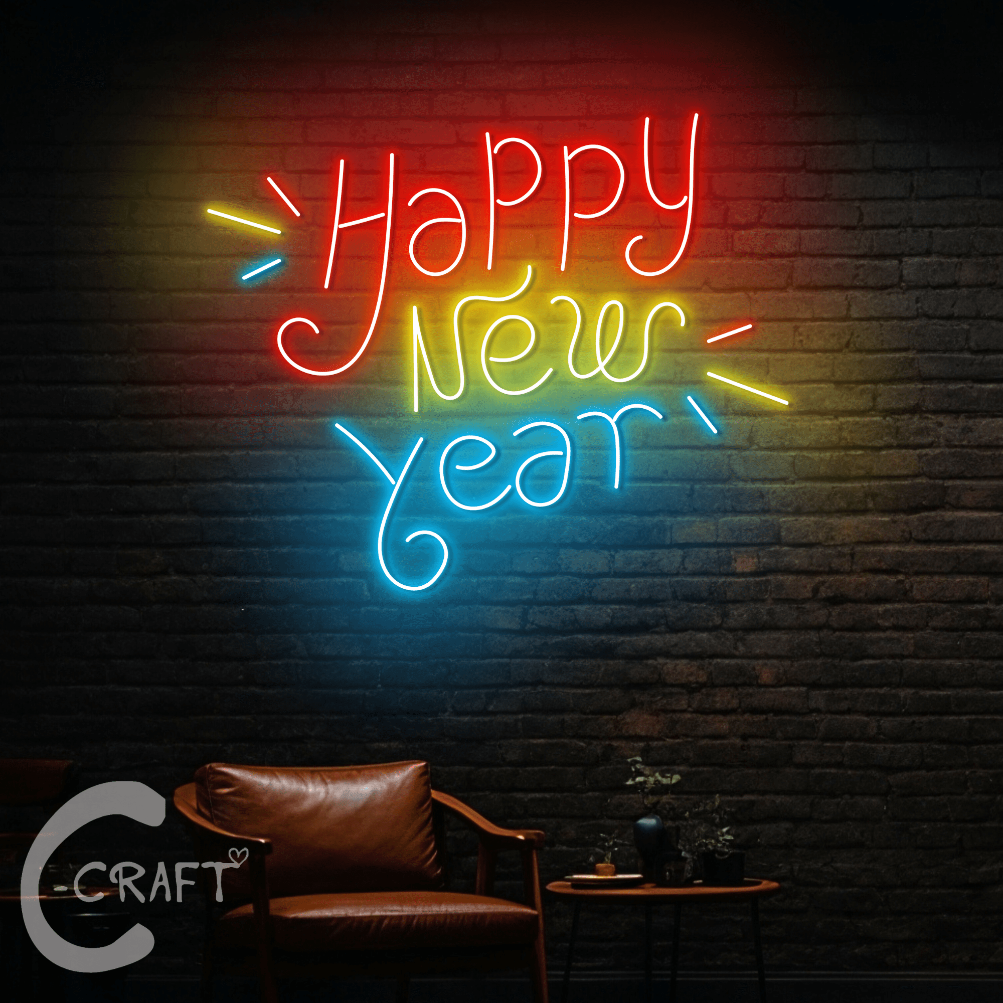 C-CRAFT Happy New Year Neon Led Light Up 20 inch for Party Event Home ...