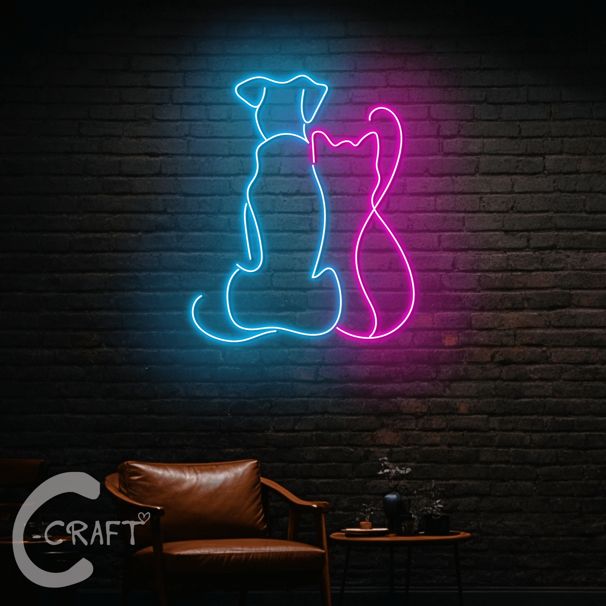 C-CRAFT Dog and Cat Neon Led Light Up 38 inch for Bedroom Pet Clinic ...