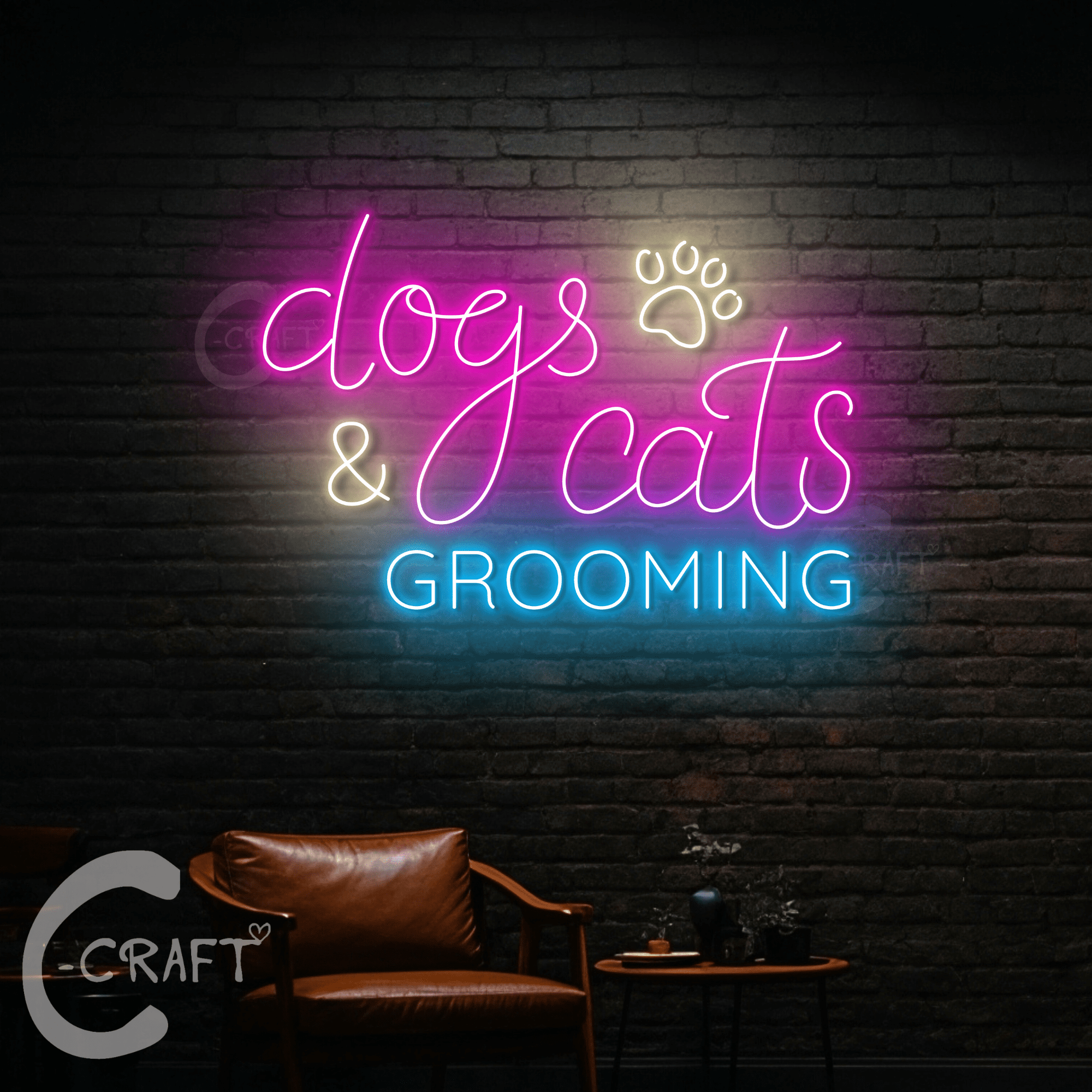 C-CRAFT Dogs & Cats Grooming Neon Sign Led Light Up 27 inch for Pet ...