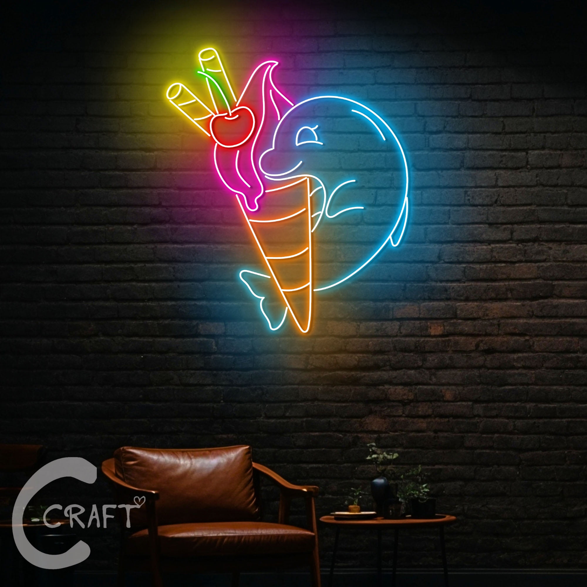C-CRAFT Dolphin Ice Cream Neon Led Light Up 30 inch for Ice Cream Shop ...