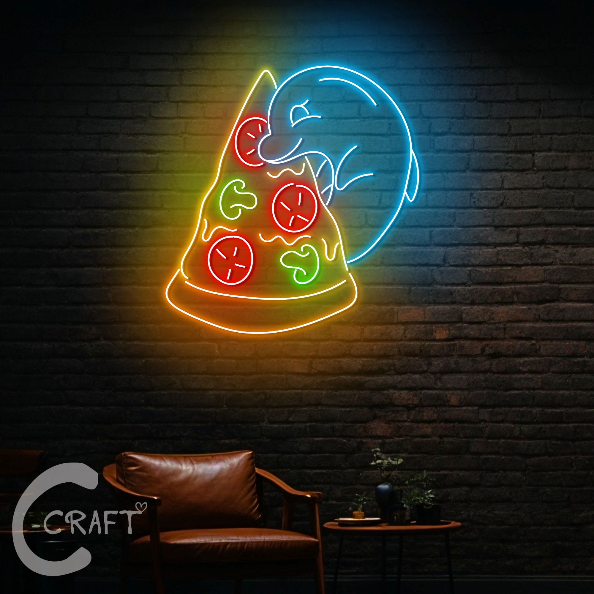 C-CRAFT Dolphin Pizza Neon Led Light Up 33 inch for Pizza Restaurant ...