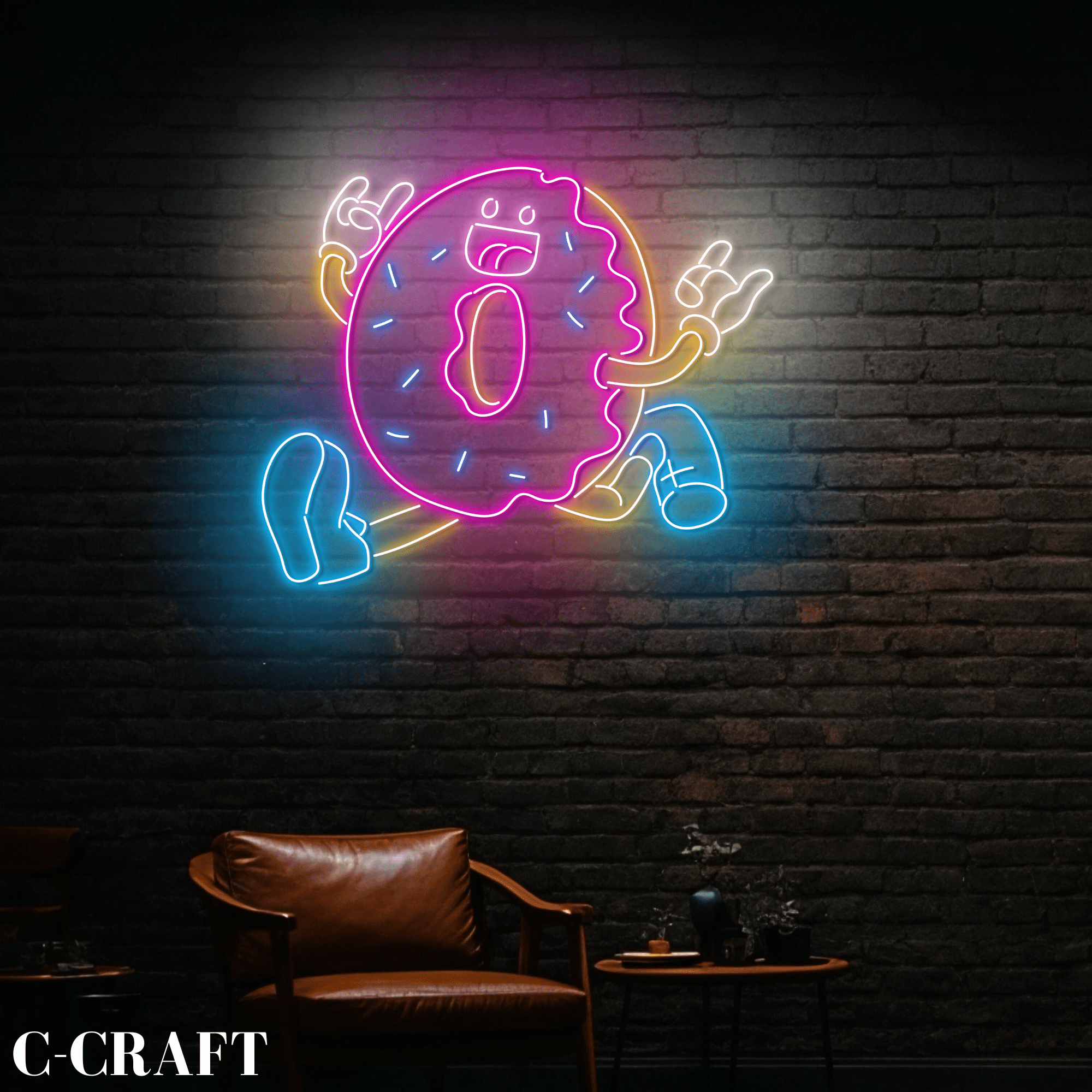 C-CRAFT Donut Jump Neon Led Light Sign for Donut Cake Bakery Shop Wall ...