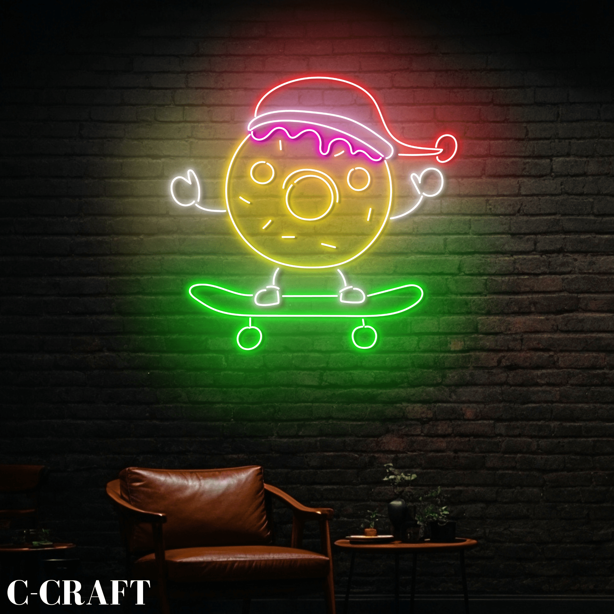 C-CRAFT Donut Skateboarding Christmas Neon Led Light Wall Art for Donut ...