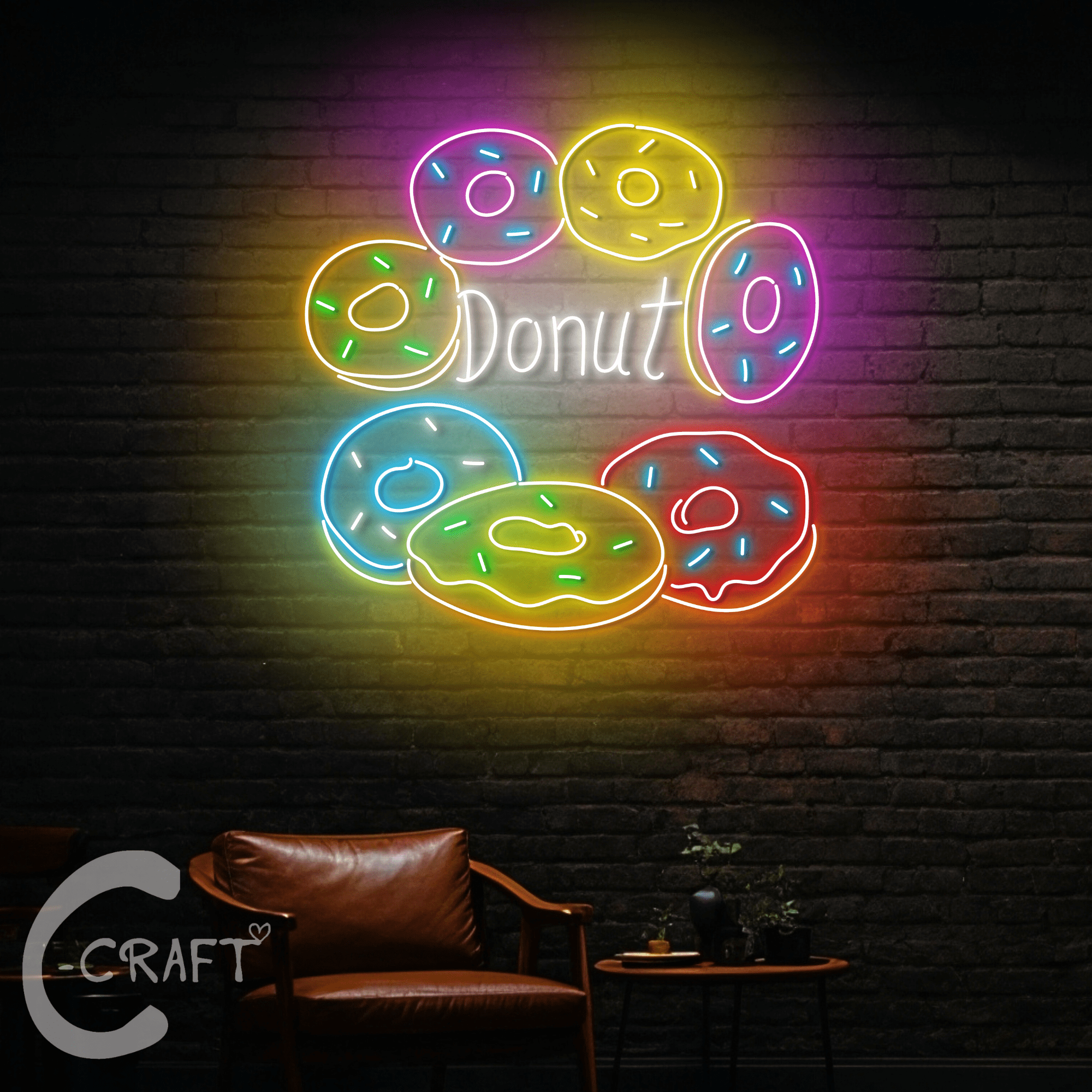 C-CRAFT Donut Sprinkles Neon Sign LED Light 40 inch for Donut Cake Shop ...