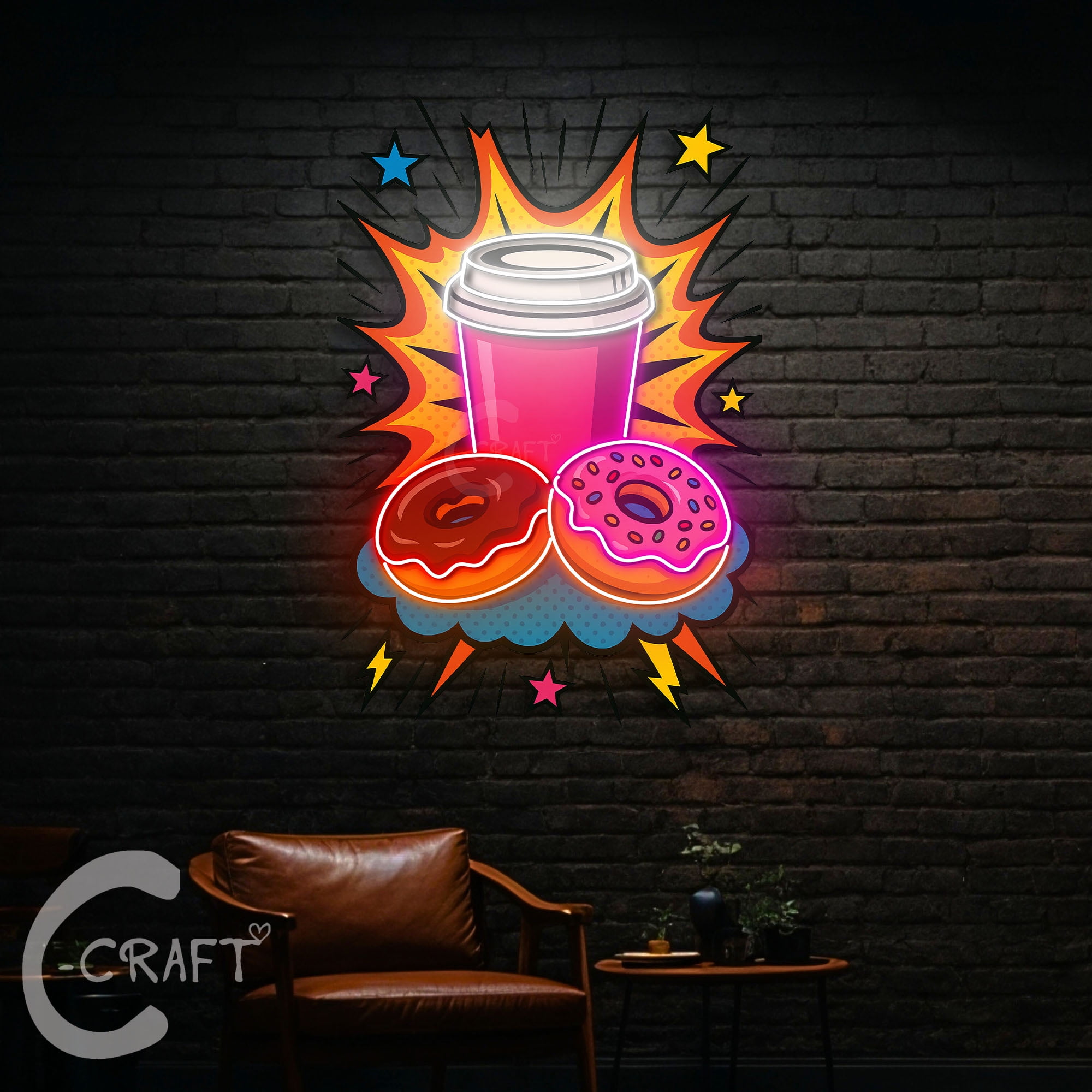 C-CRAFT Donut and Coffee Acrylic Neon Sign 33 inch for Bakery Wall Art ...
