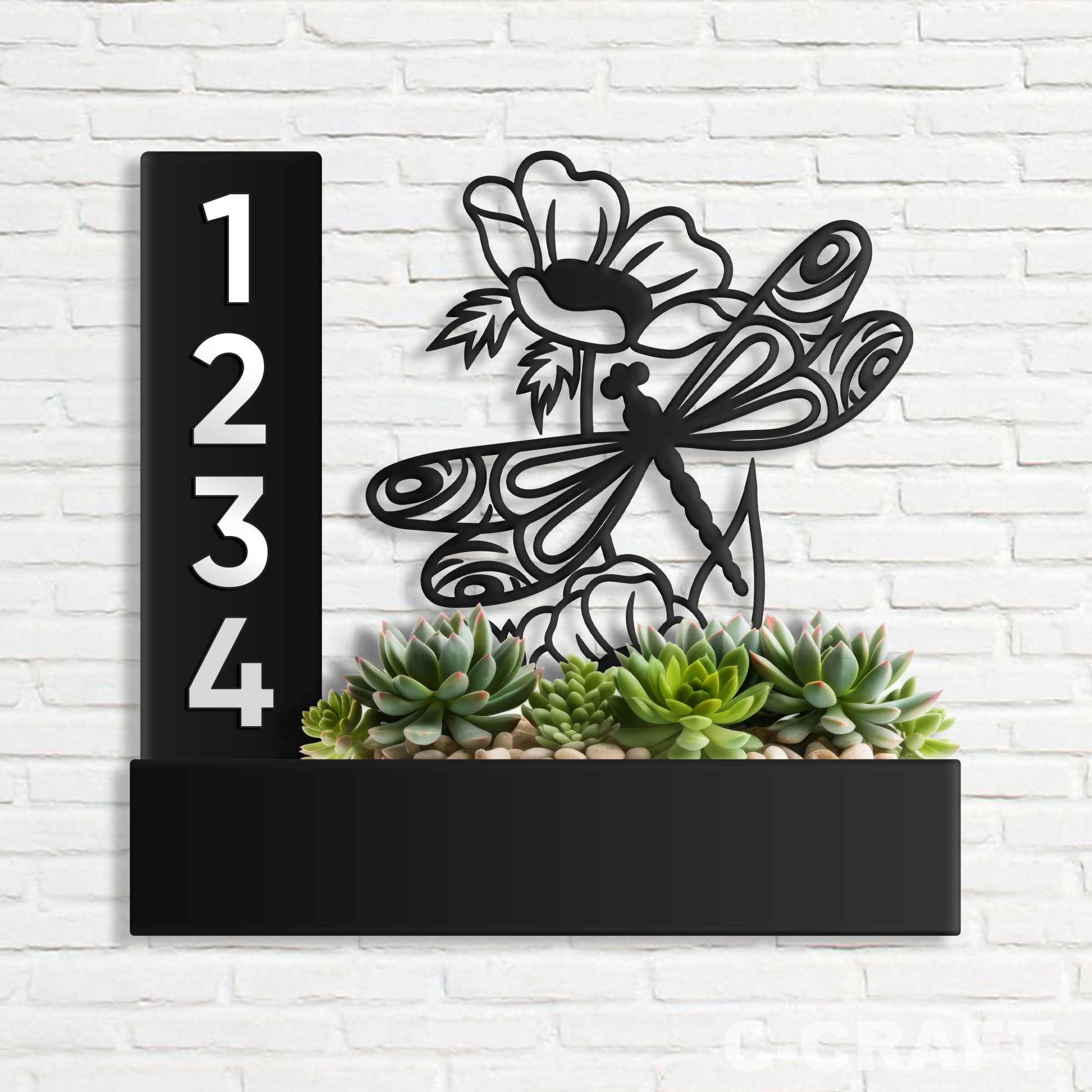C-CRAFT Dragonfly 14 Inch Modern Metal Address Sign Planter Box for ...