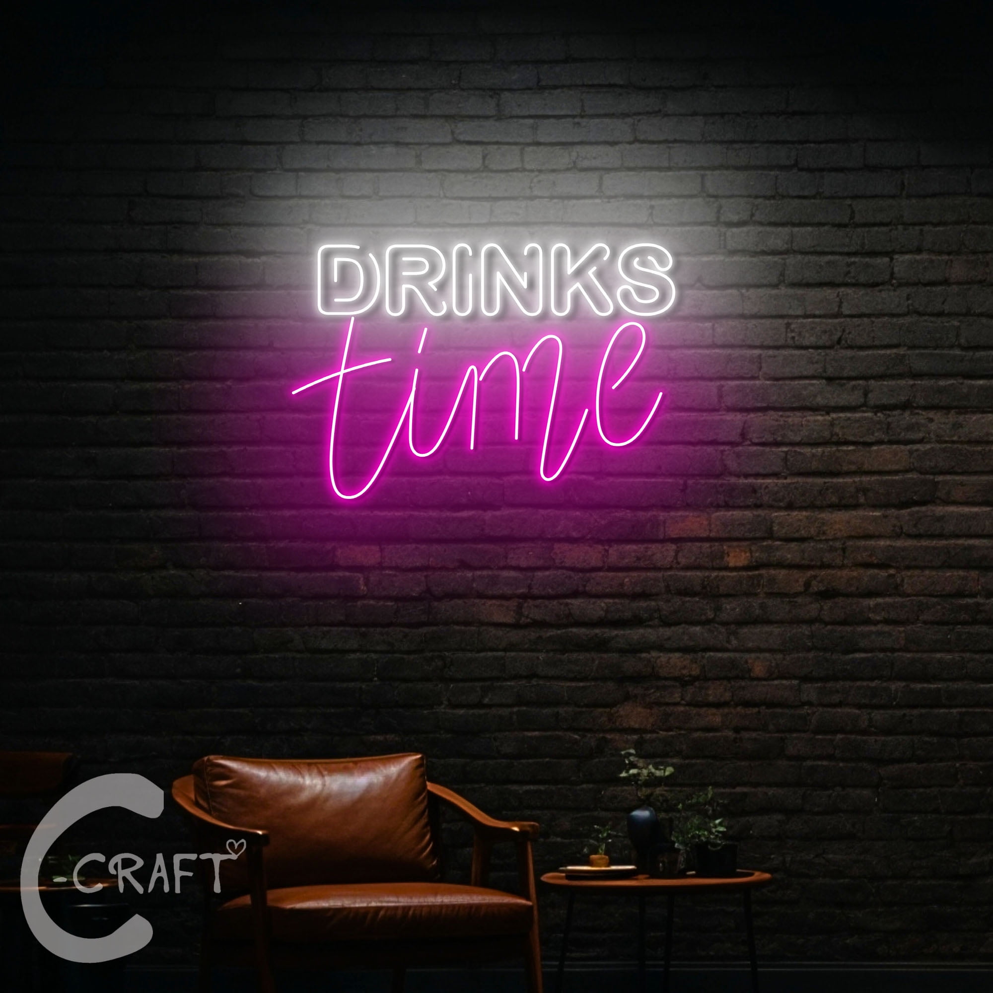 C-CRAFT Drinks Time Neon Led Light Up 20 inch for Bar Pub Wall Decor ...