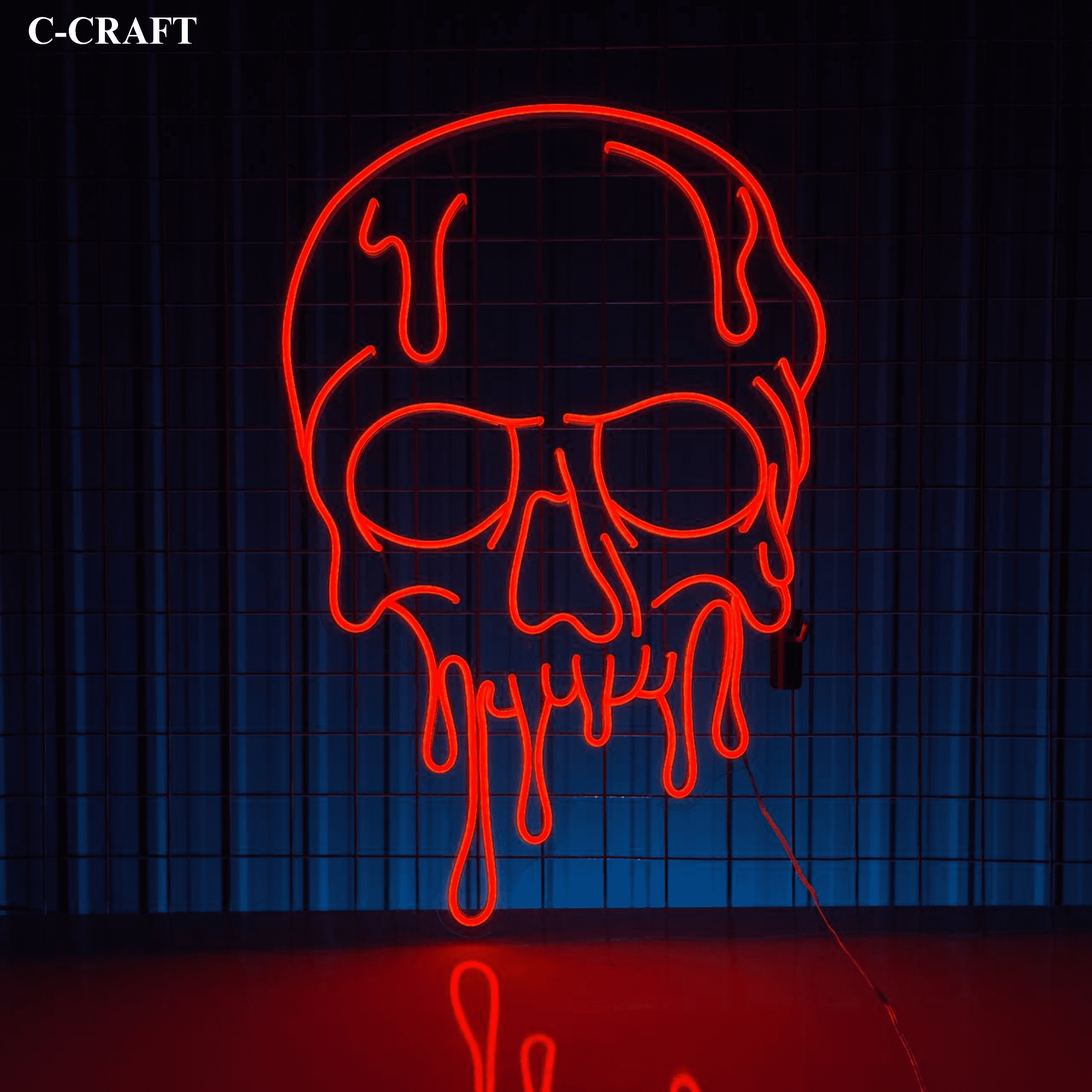 C-CRAFT Dripping Skull Halloween Neon Sign LED Light 25 inch for Wall ...