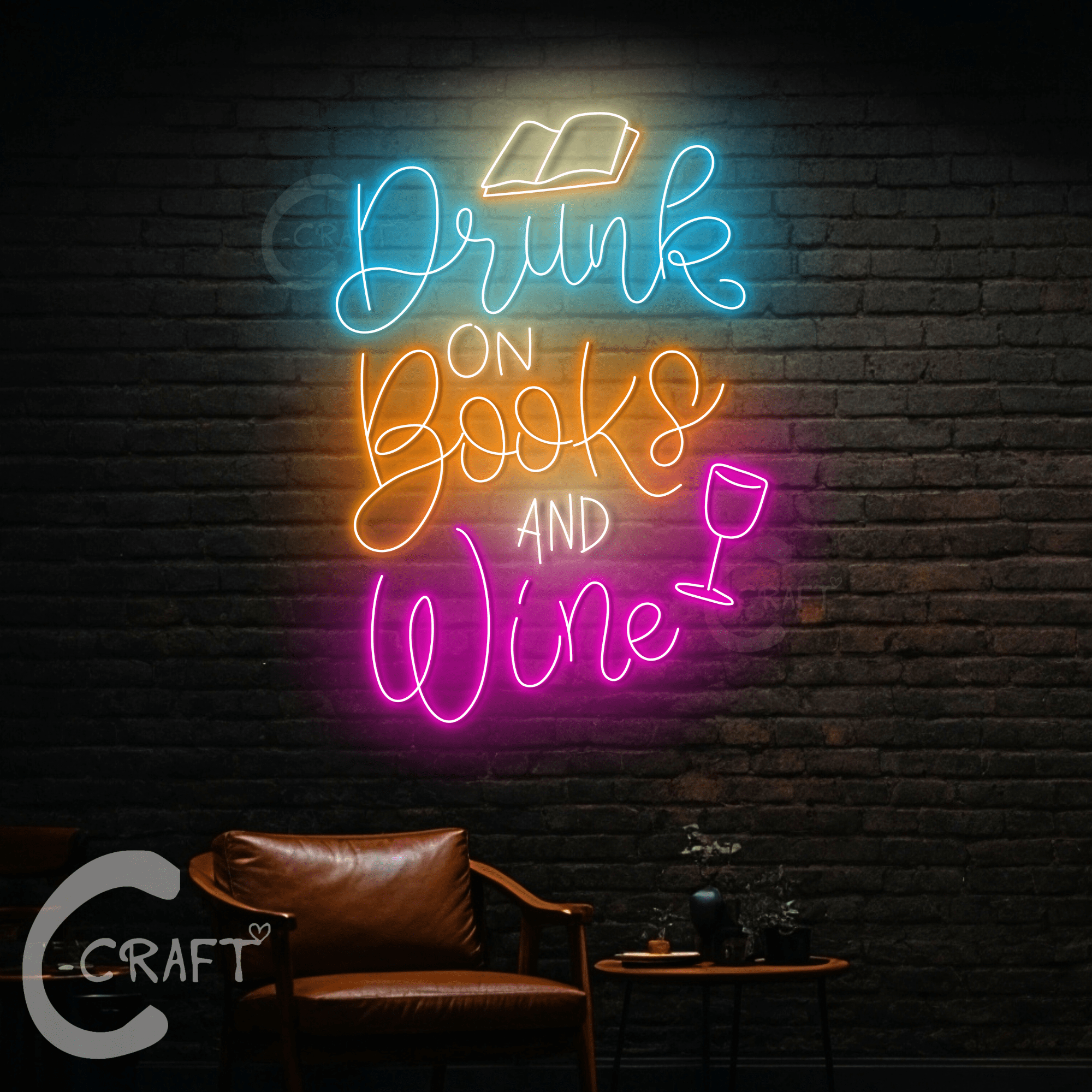 C-CRAFT Drunk On Books And Wine Neon Sign Led Light Up 33 inch for Book ...