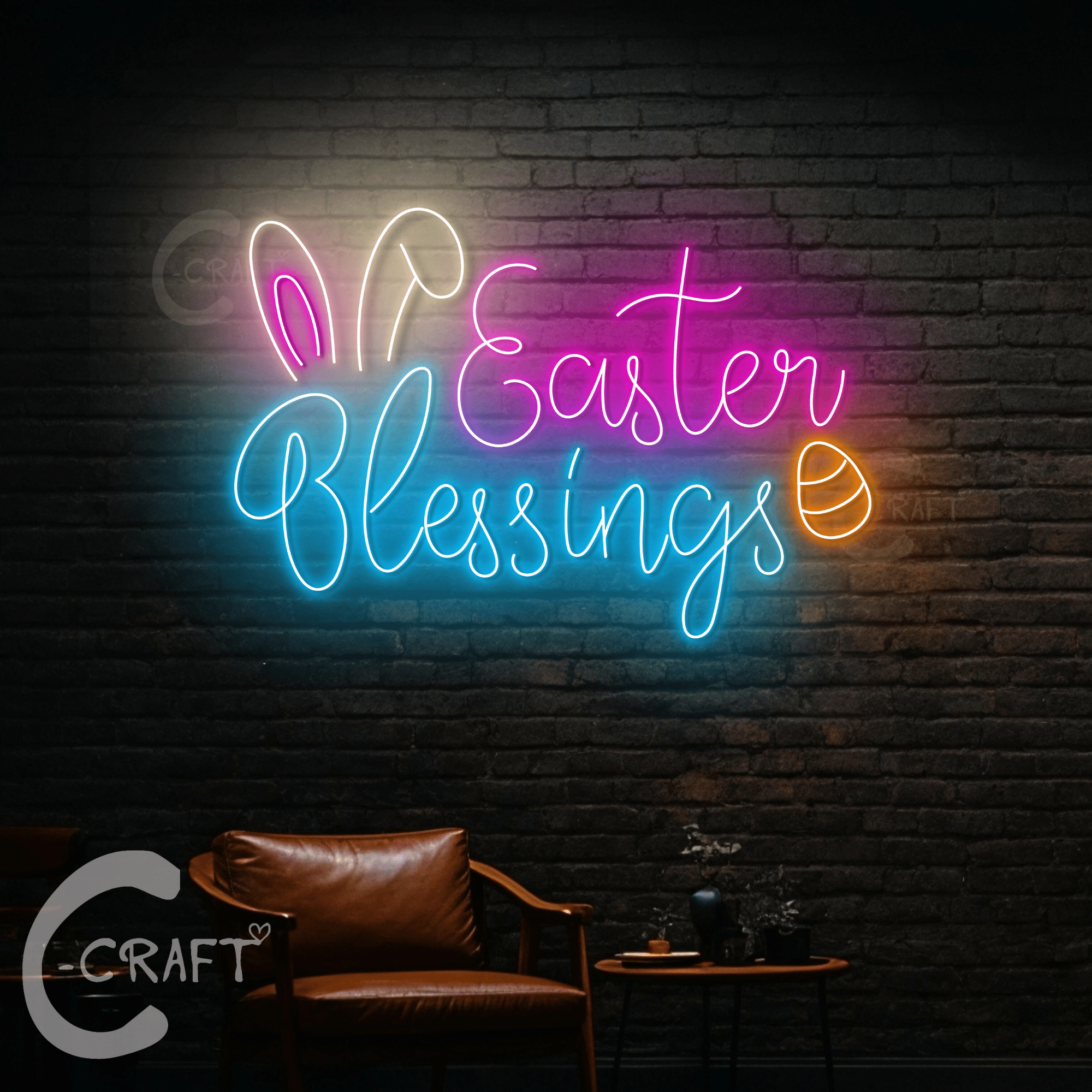 C-CRAFT Easter Blessings Neon Sign Led Light Up 30 inch for Easter Day ...