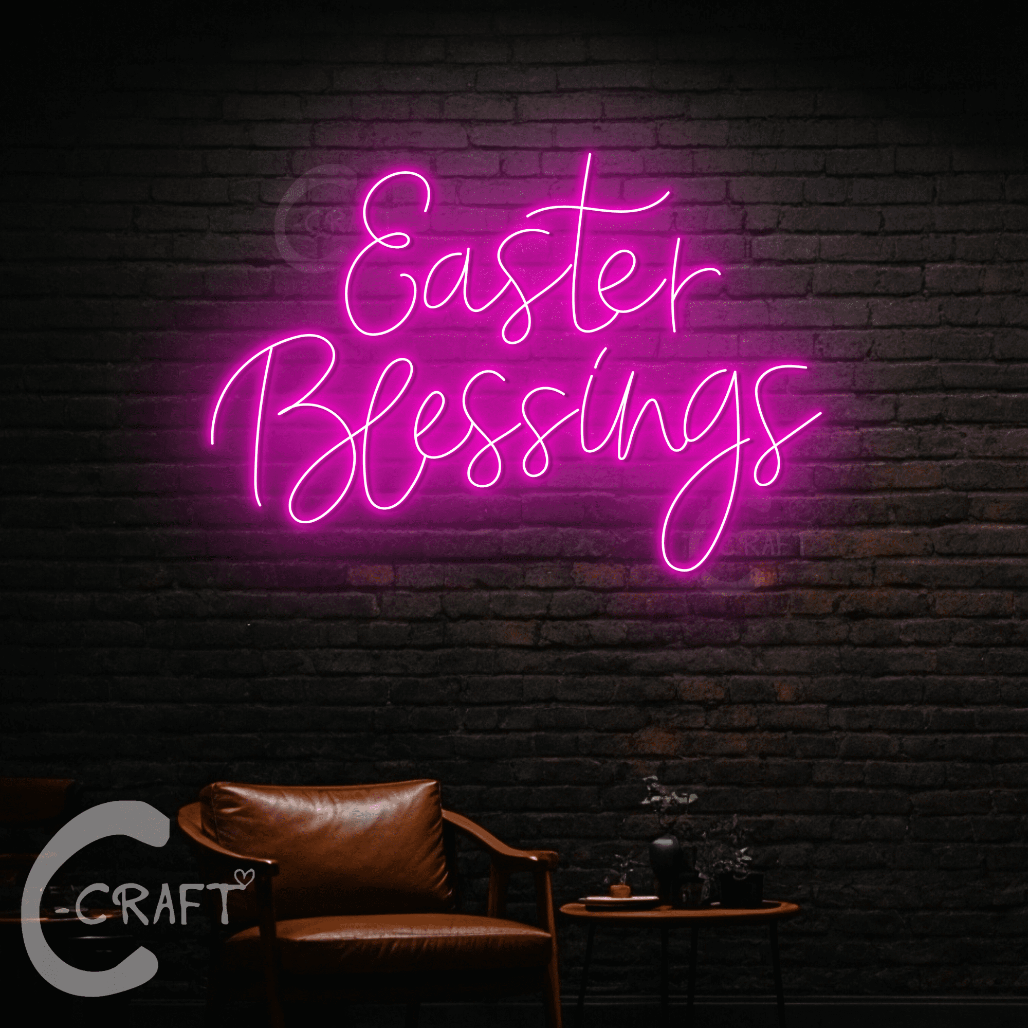 C-CRAFT Easter Blessings Neon Sign Led Light Up 40 inch for Easter Day ...