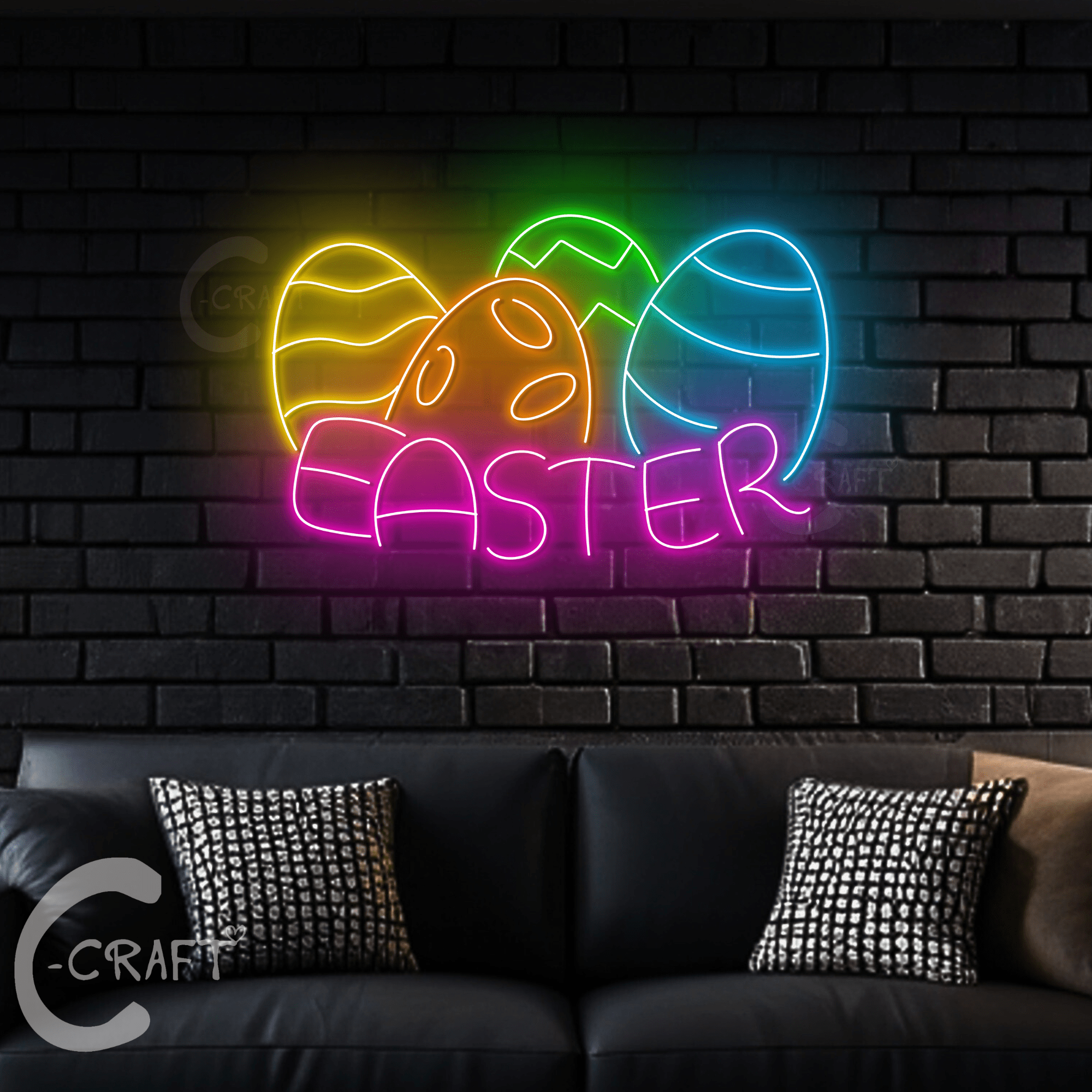 C-CRAFT Easter Eggs Neon Sign Led Light Up 40 inch for Easter Day ...