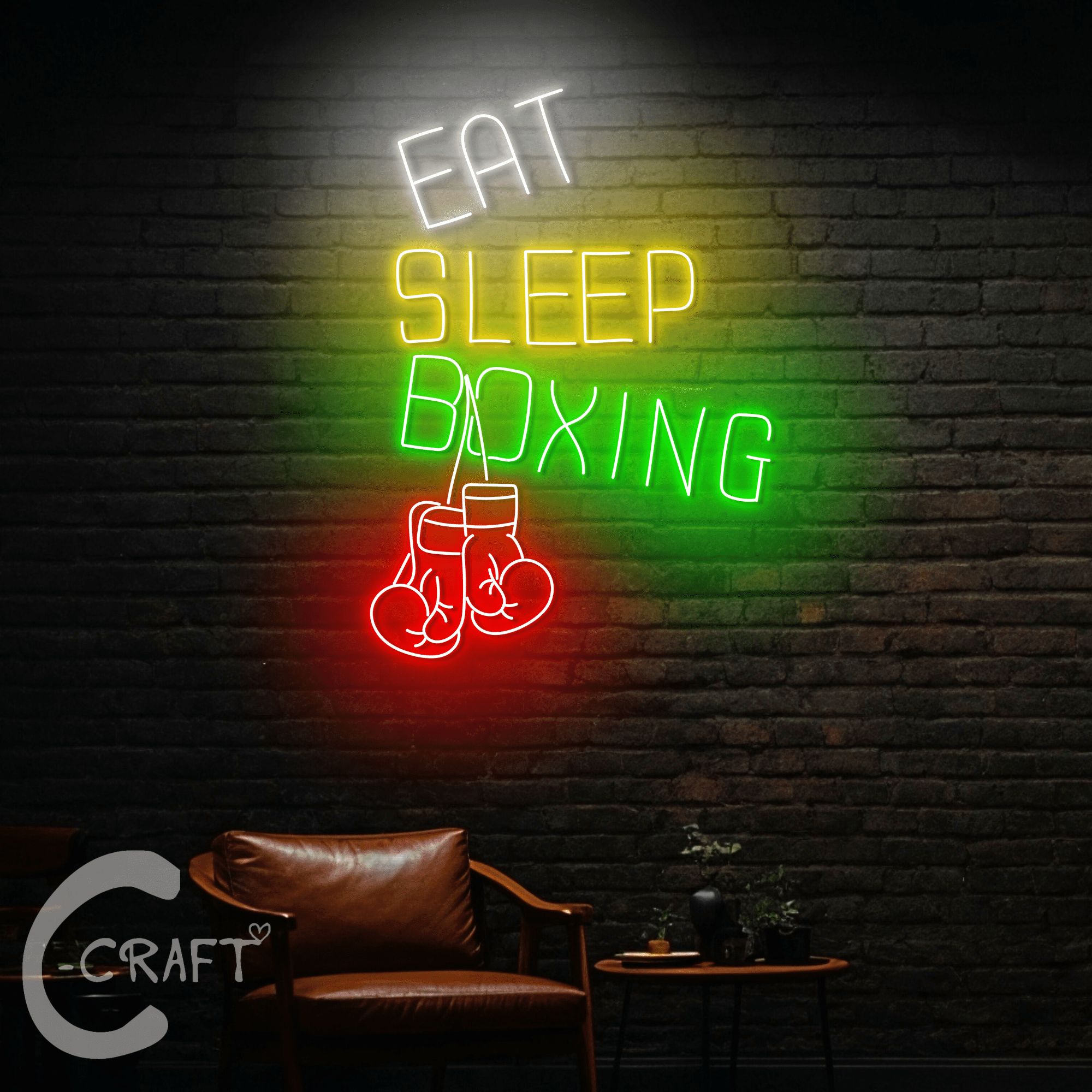 C-CRAFT Eat Sleep Boxing Neon Sign LED Light 35 inch for Boxing Club ...