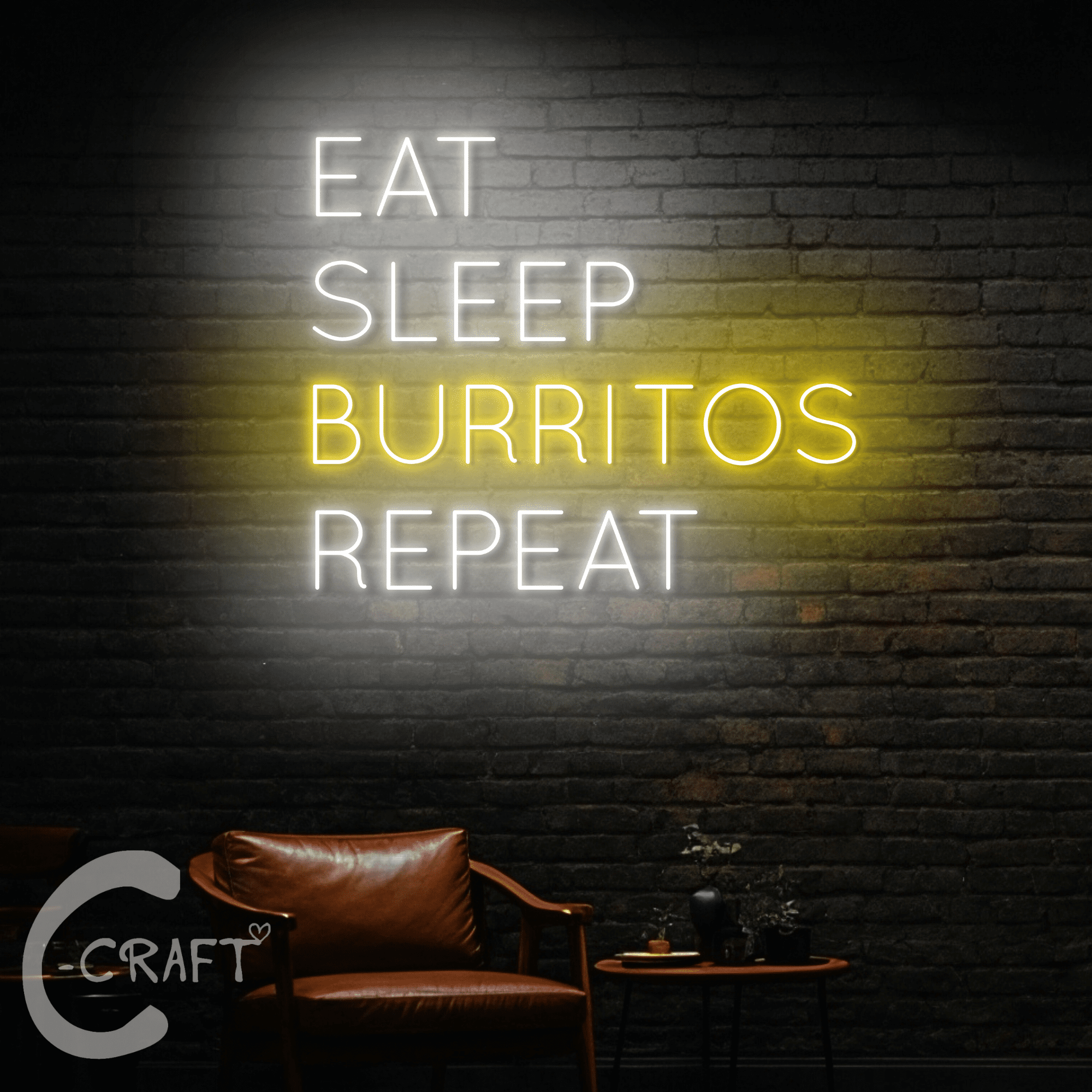 C-CRAFT Eat Sleep Burritos Repeat Neon Led Light Up 30 inch for Mexican ...