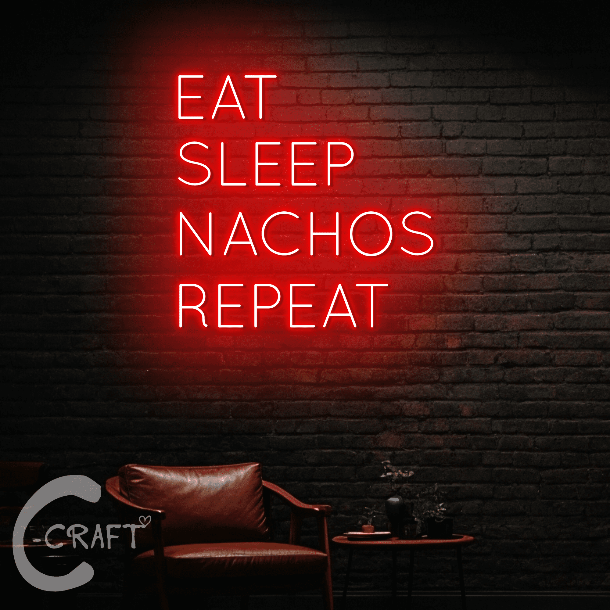 C-CRAFT Eat Sleep Nachos Repeat Neon Led Light Up 27 inch for Mexican ...