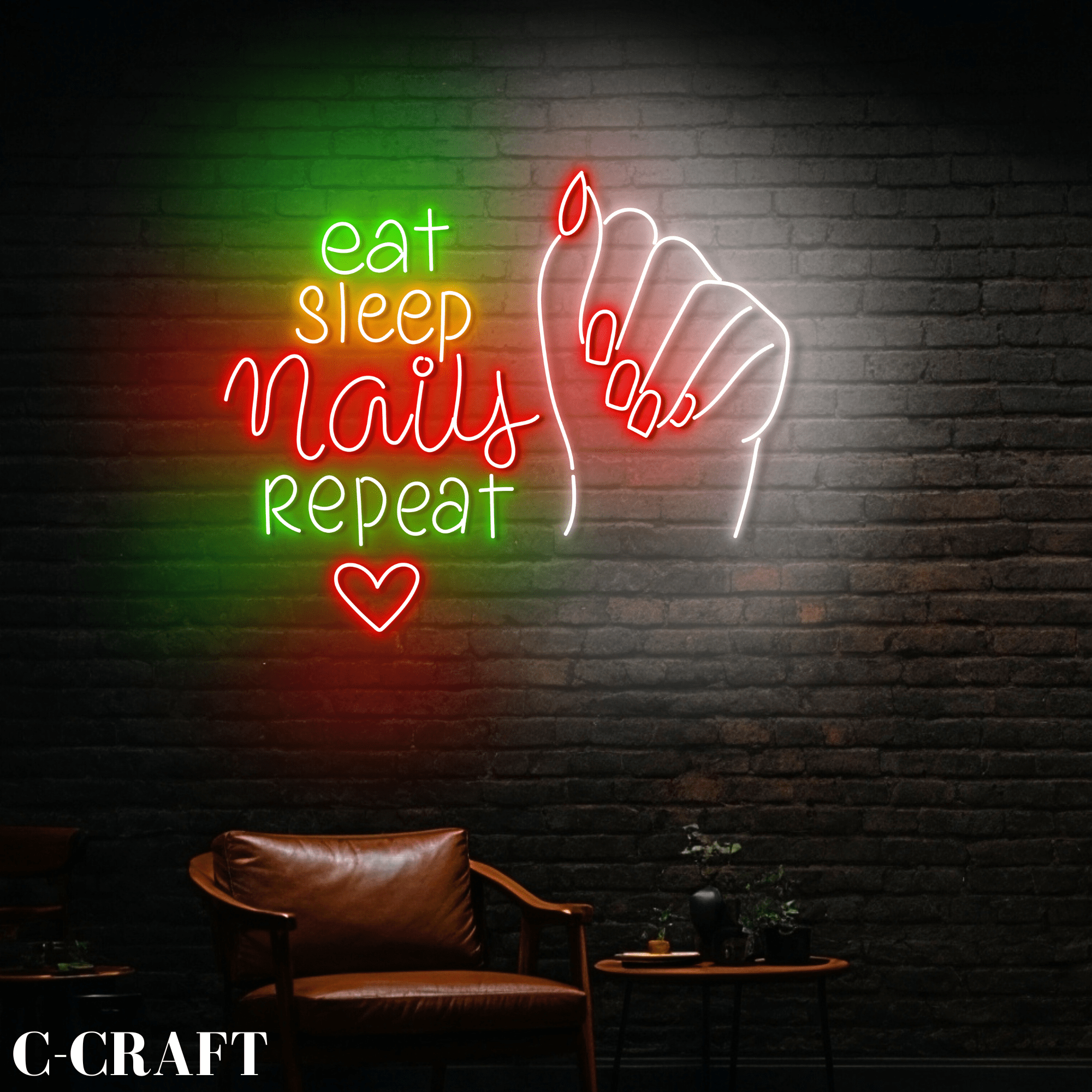 C-CRAFT Eat Sleep Nails Repeat Wall Art Led Light Neon Sign For Nail ...