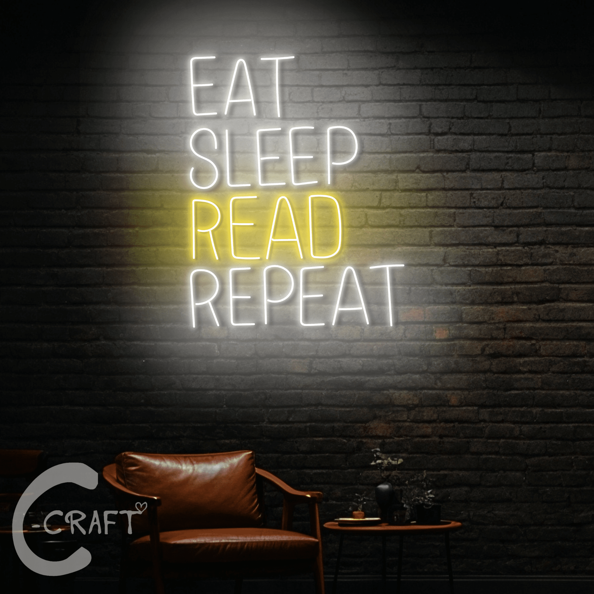 C-CRAFT Eat Sleep Read Repeat Neon Led Light Sign 20 inch for Book ...