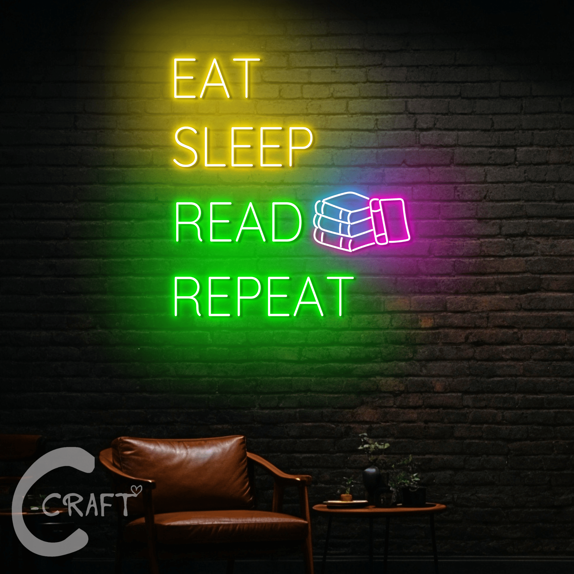 C-CRAFT Eat Sleep Read Repeat Neon Led Light Sign 35 inch for Book ...