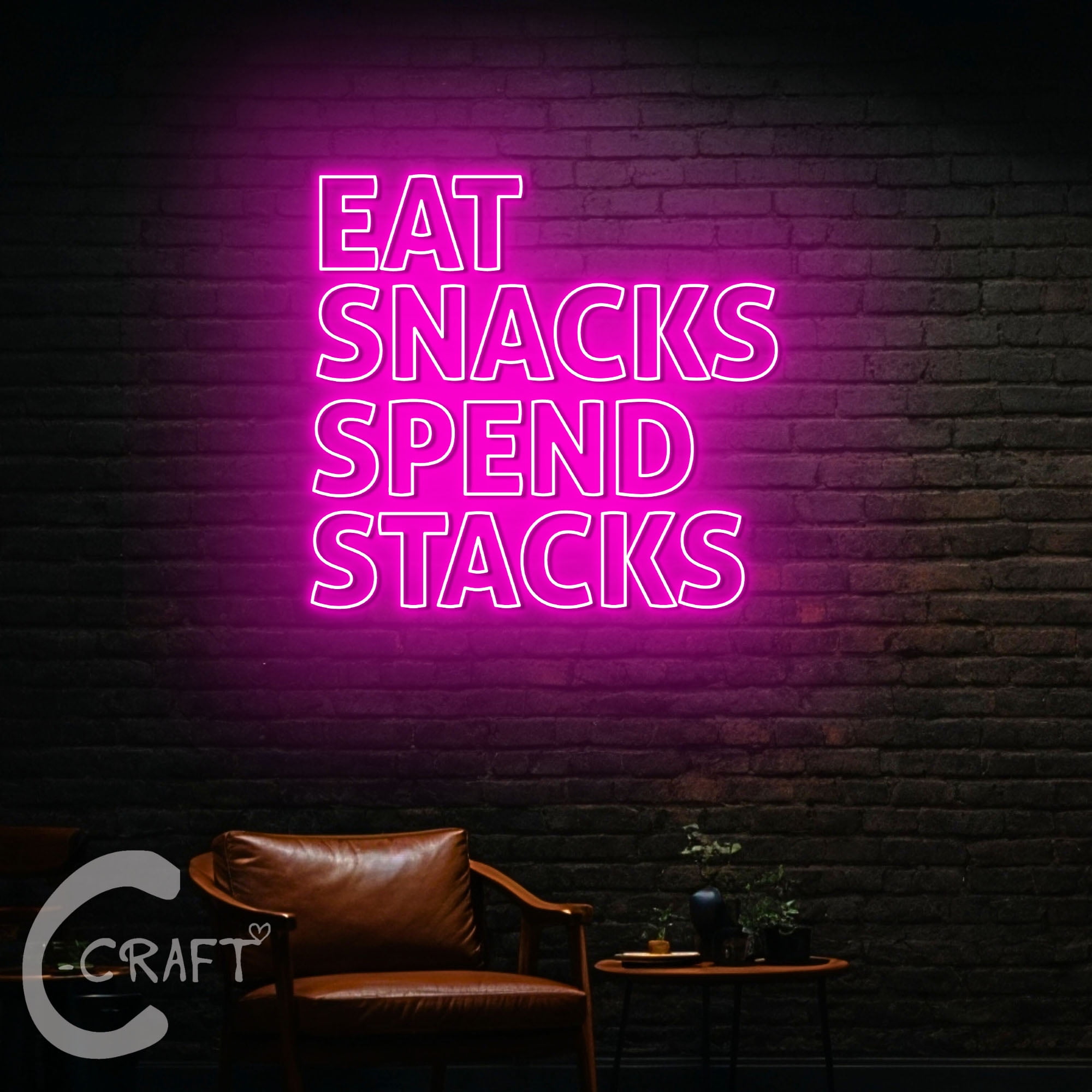 C-CRAFT Eat Snack Spend Stacks Neon Led Light Up 25 inch for Snack Bar ...
