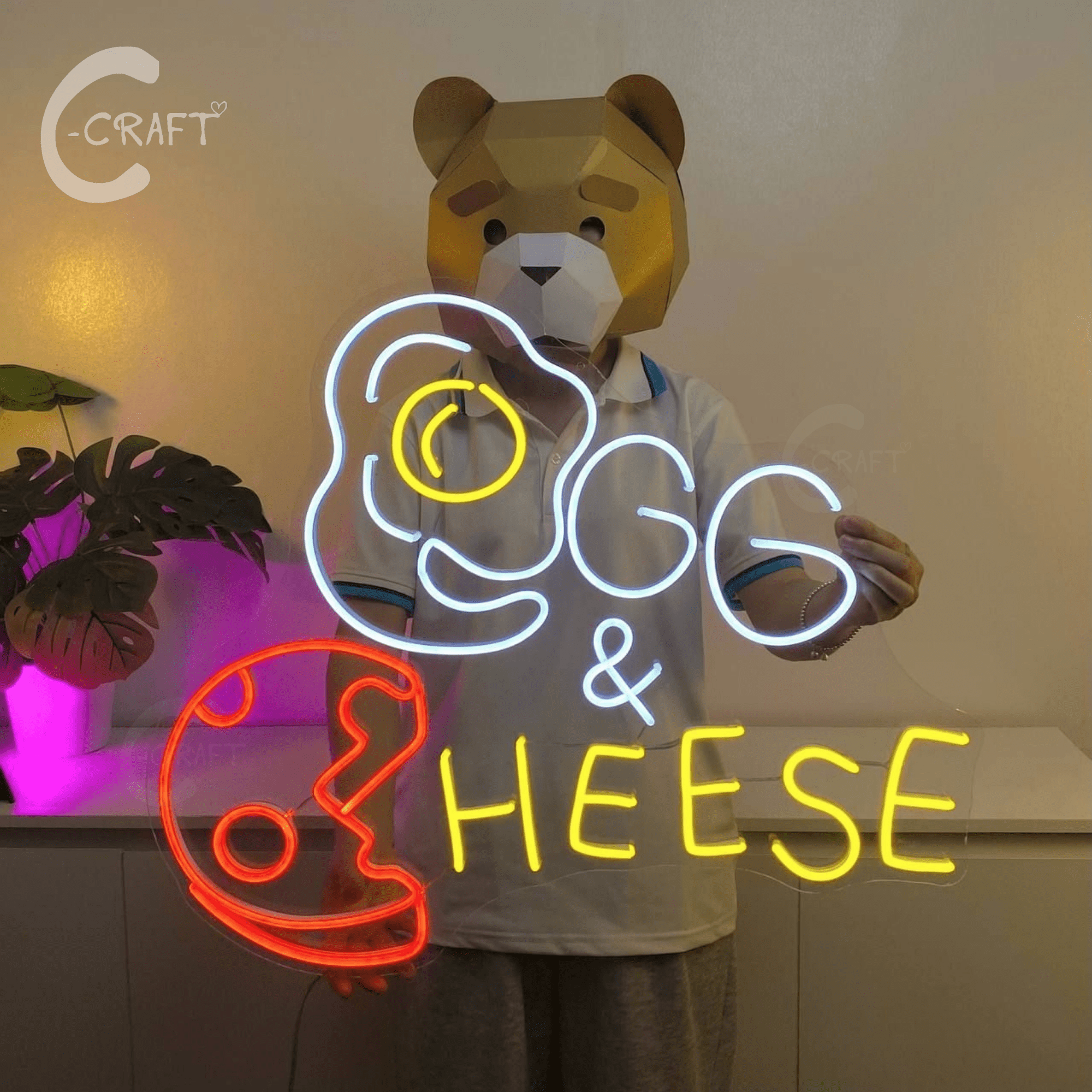 C-CRAFT Egg & Cheese Neon Sign Led Light Up 38 inch for Breakfast ...