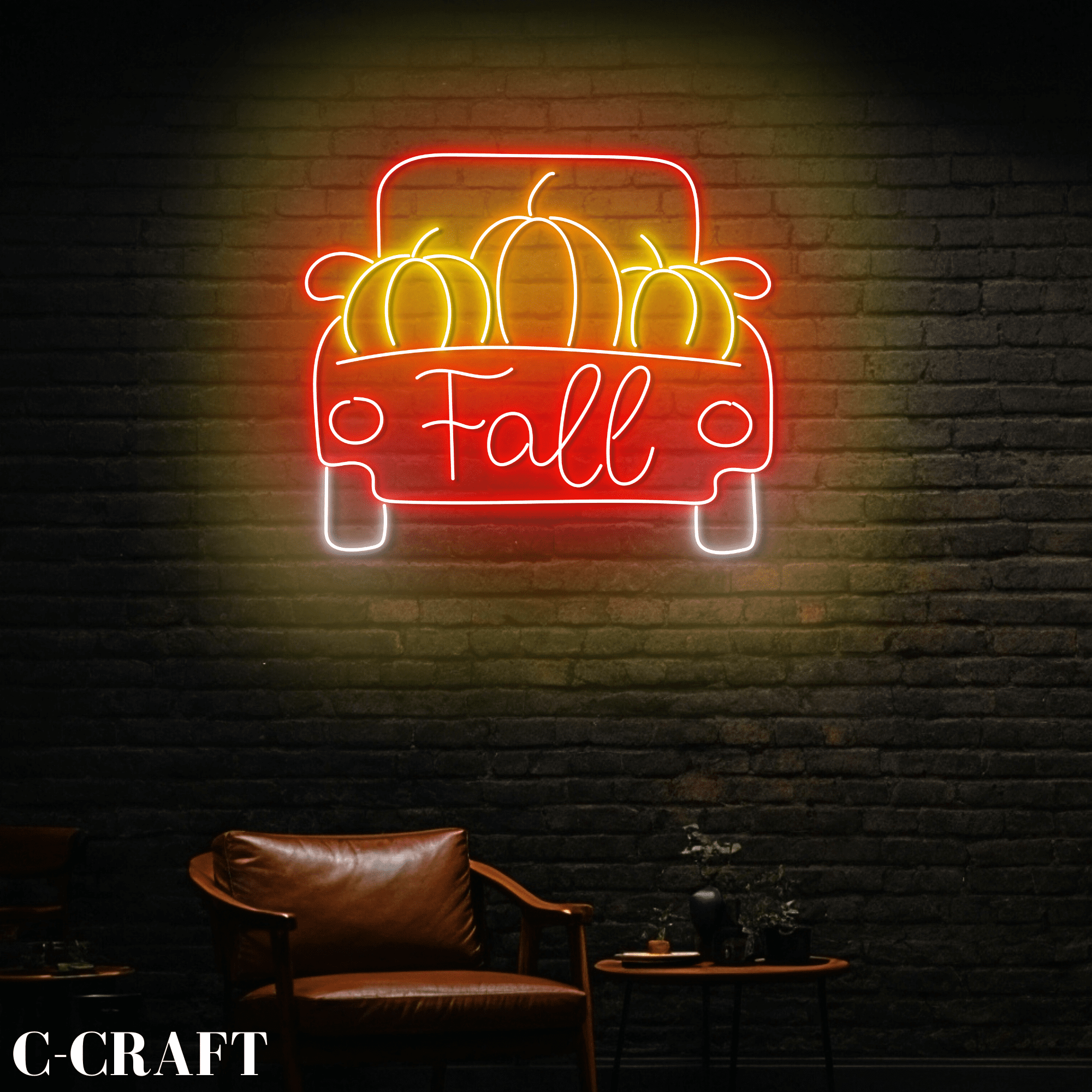 C-CRAFT Fall Pumpkin Truck Thanksgiving Neon Sign LED Light Acrylic ...
