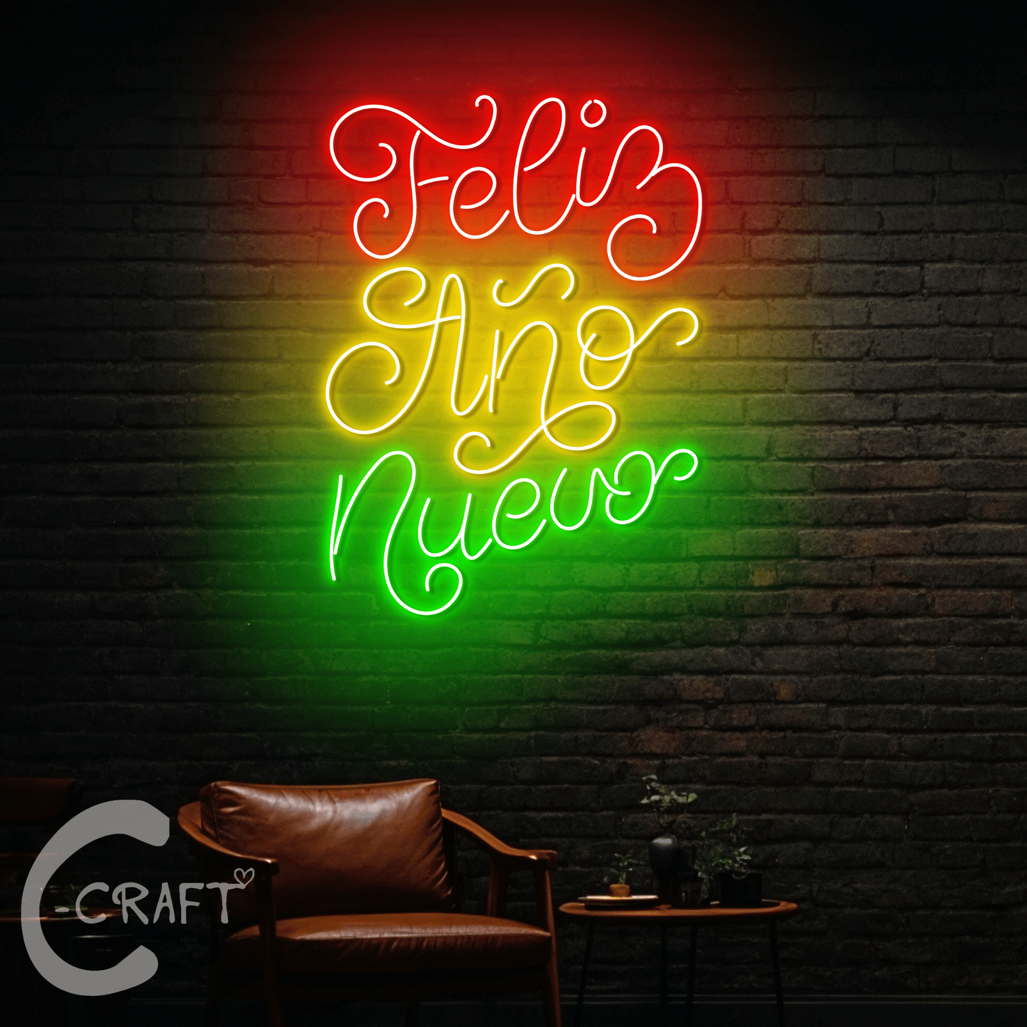 C-CRAFT Feliz Ano Nuevo Neon Led Lights 27 inch for Mexican New Year ...