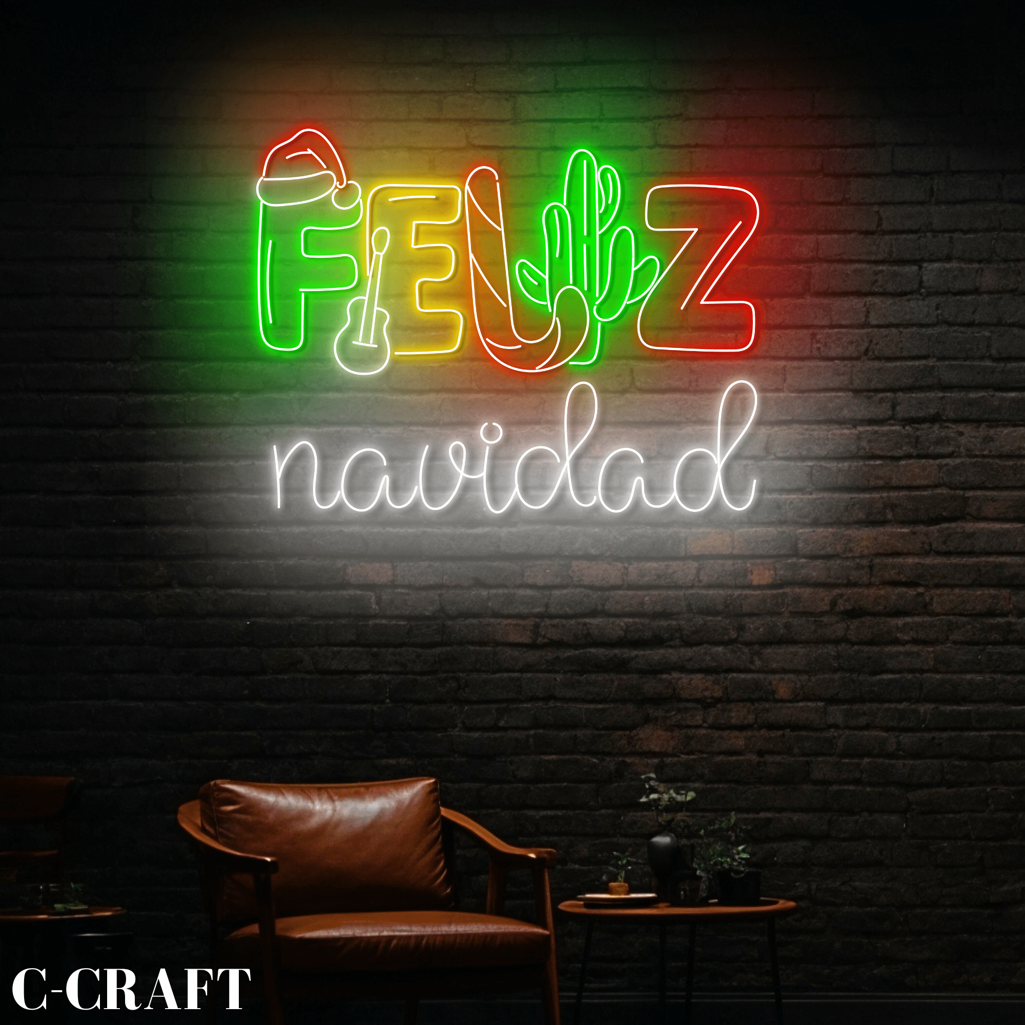 C-CRAFT Feliz Navidad Neon Led Light Sign for Mexican Christmas Party ...