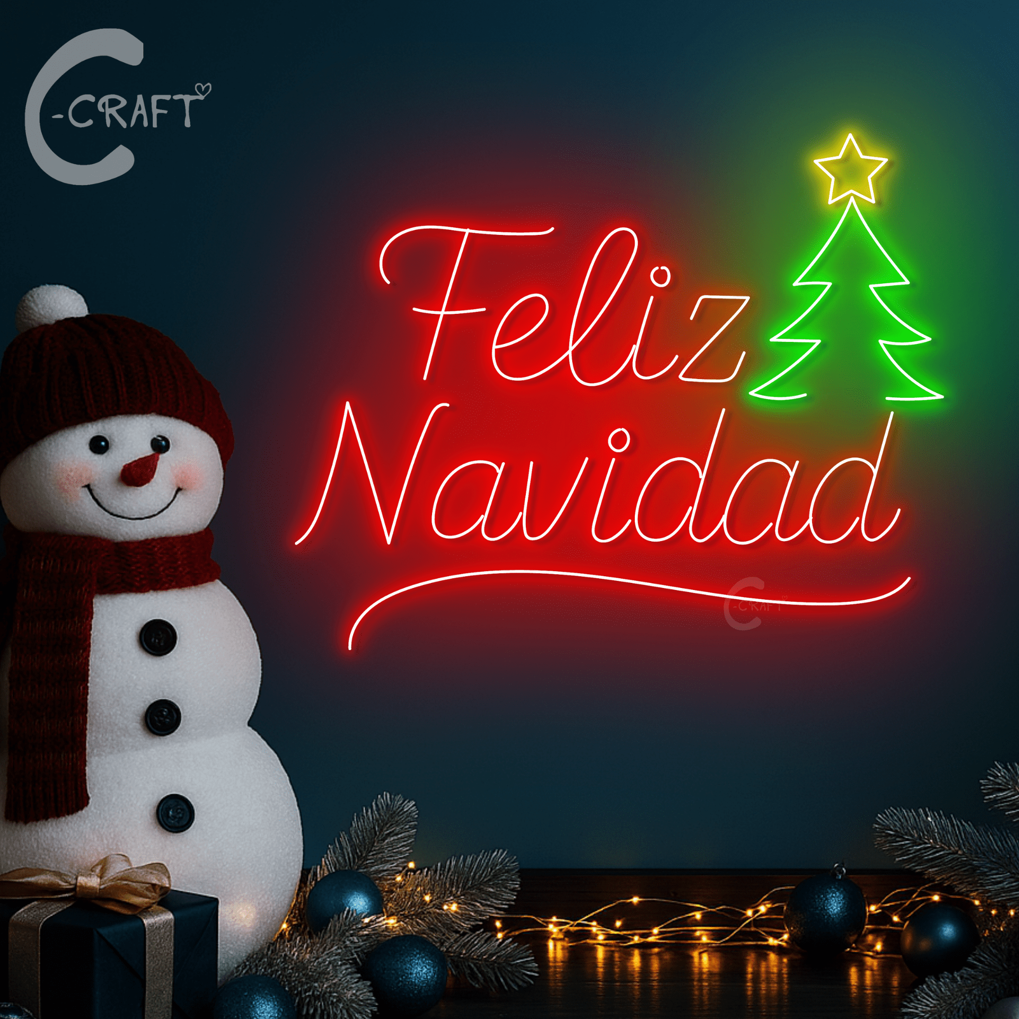 C-CRAFT Feliz Navidad Neon Sign 35 Inches, Spanish LED Wall Art for ...