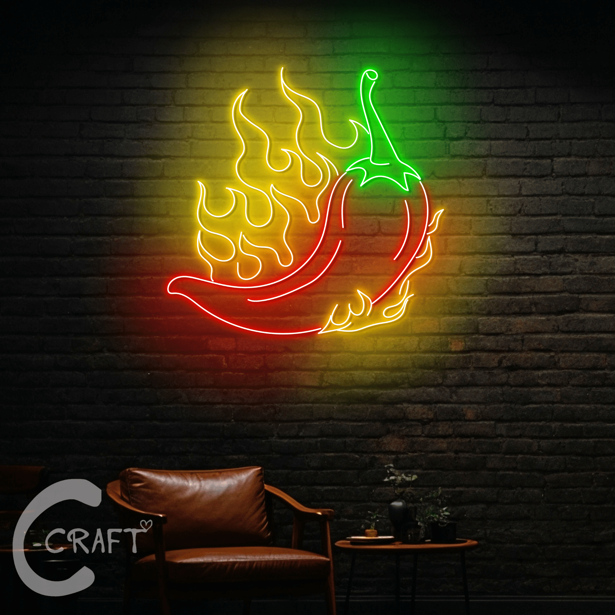 C-CRAFT Fire Red Chilli Neon Led Light Up 33 inch for Mexican Spicy ...