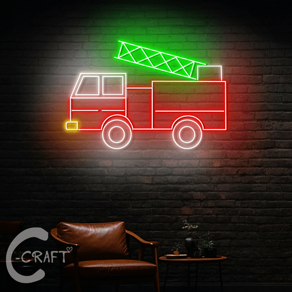 C-CRAFT Fire Truck Neon Led Light Sign 27 inch for Firefighter Station ...