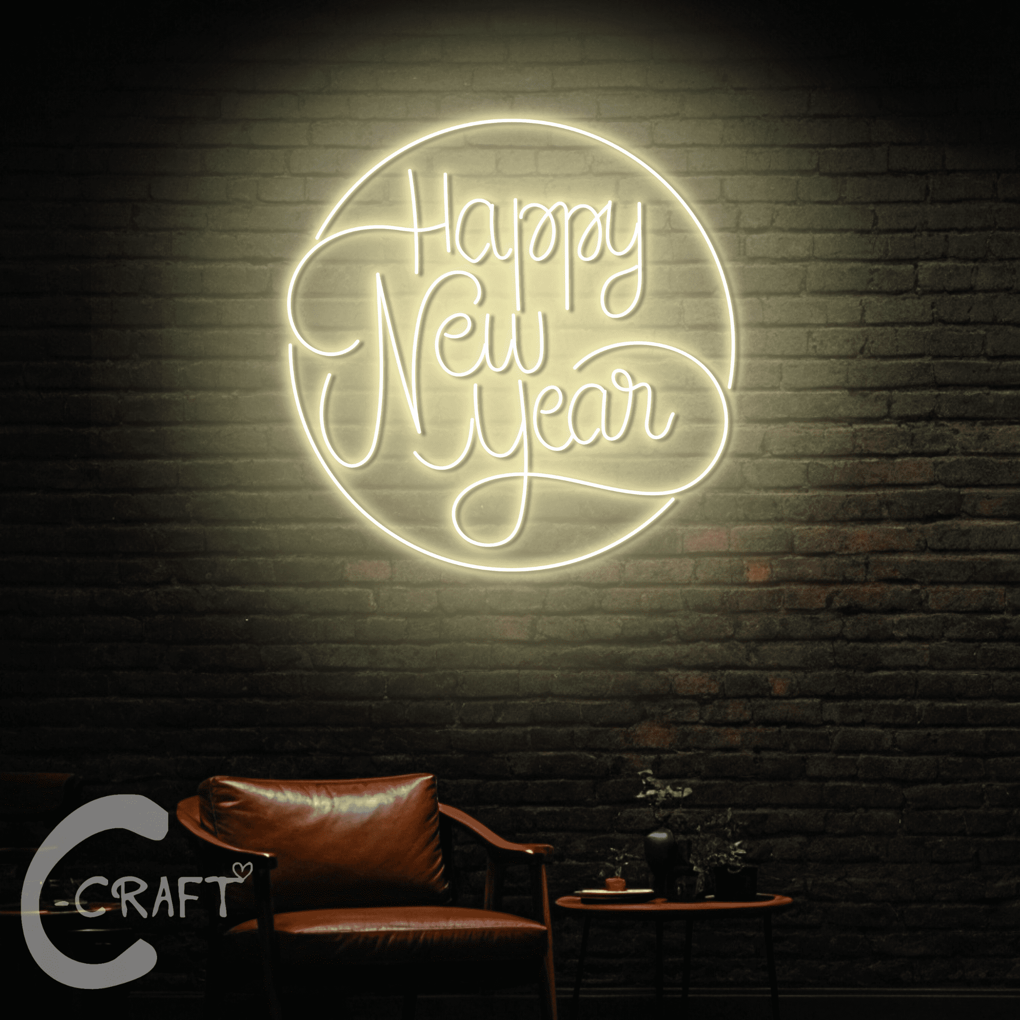 C-CRAFT Happy New Year Ornament Neon Led Light Up 30 inch for Home ...
